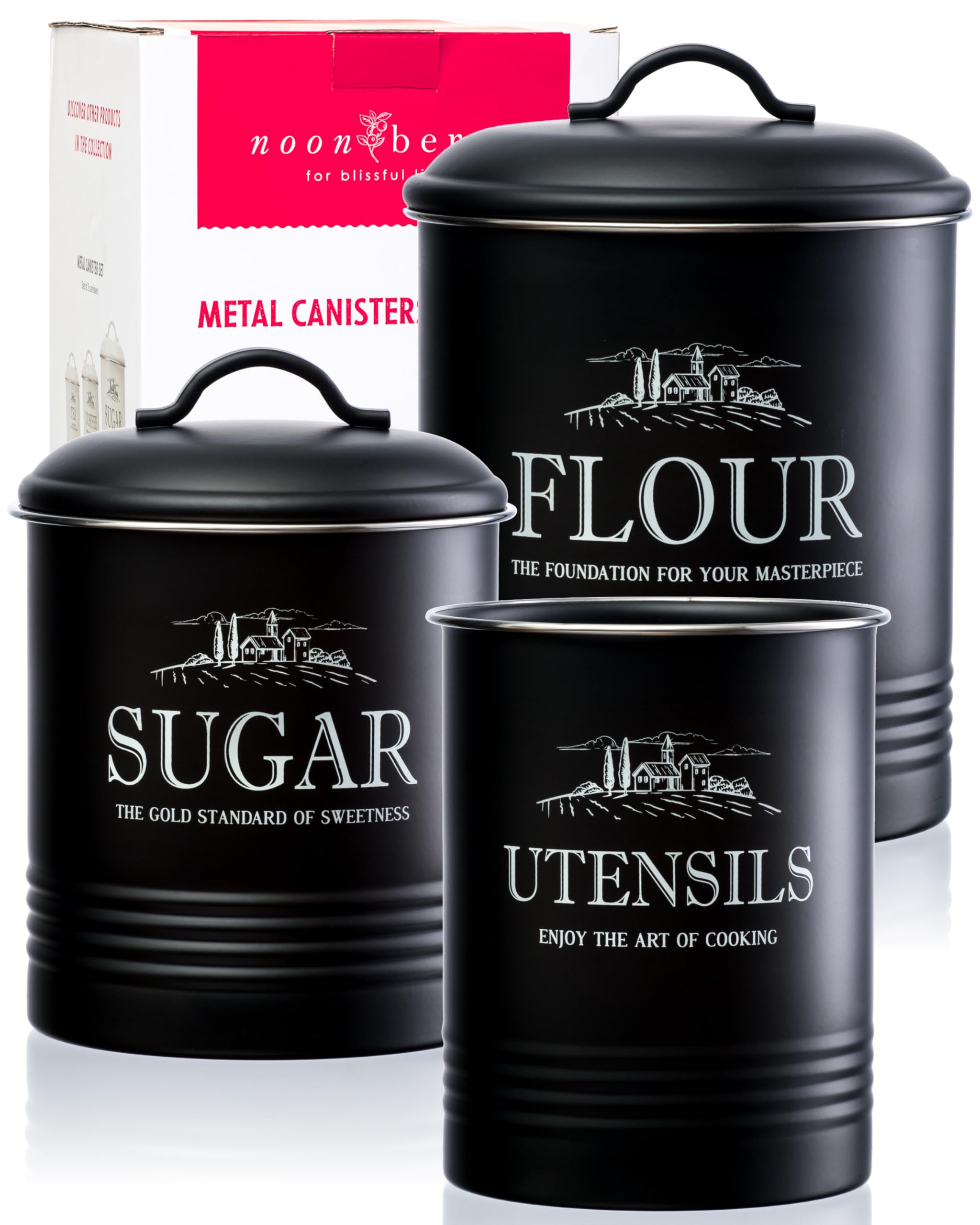 Amazon.com: noonberry Black Canisters for Kitchen Counter, Set of 3 ...