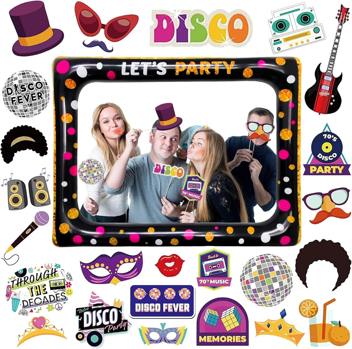 Disco Premium Photo Booth Props - 26 Pieces Disco Party Decorations ...