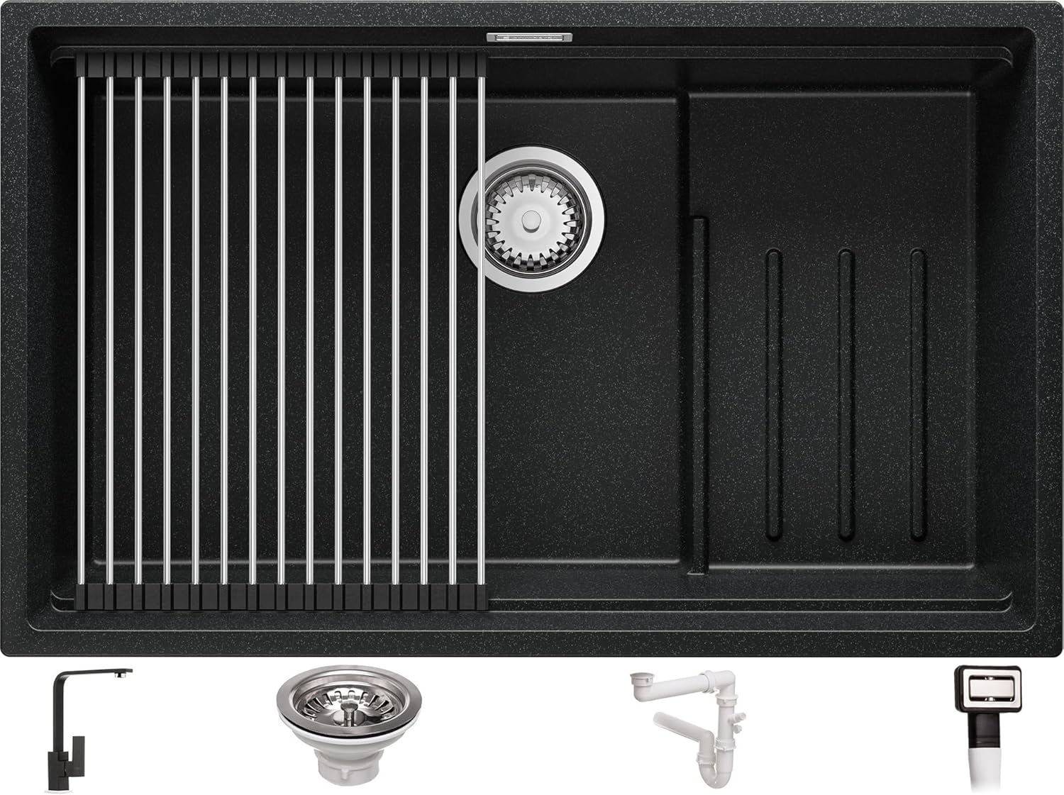 Unterbauspüle Granit Graphit 76x47 cm, Granitspüle 1 Becken + Ablauf ...