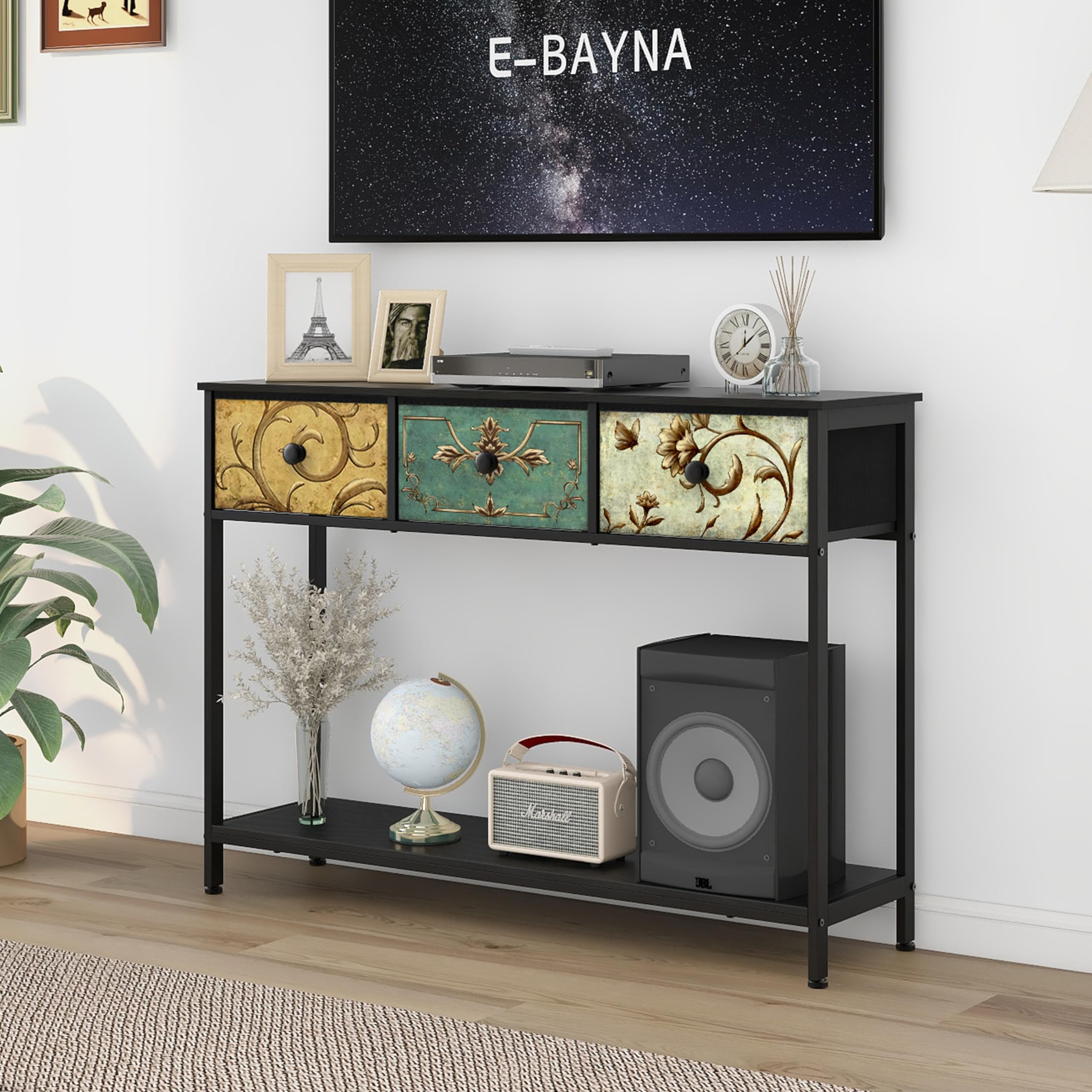60cm Slim Console Table with 2 Drawers, Modern Taupe Wooden Entryway ...