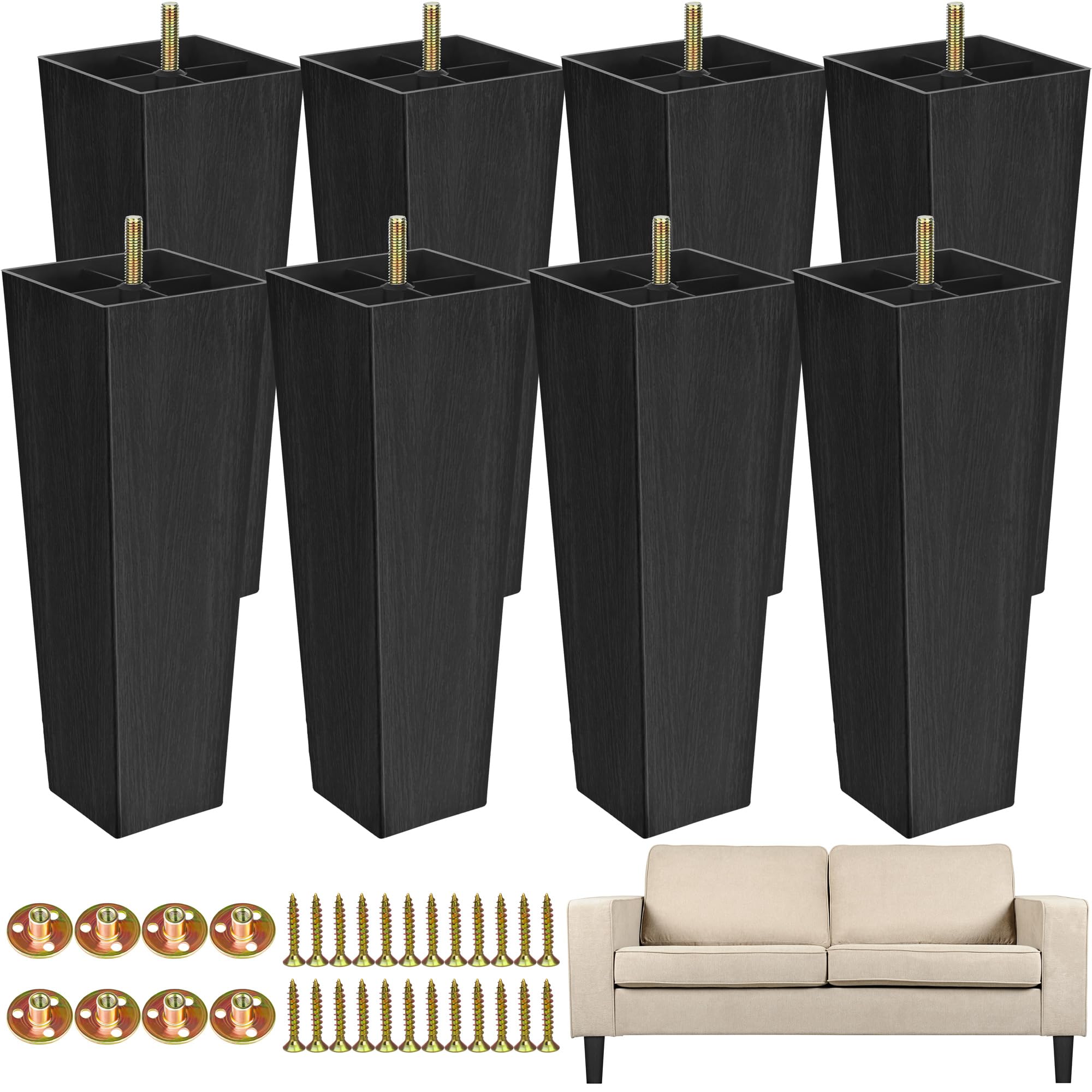 TURSTIN 8 Pack 8 Inch Furniture Legs Plastic Sofa Coach Legs Square ...