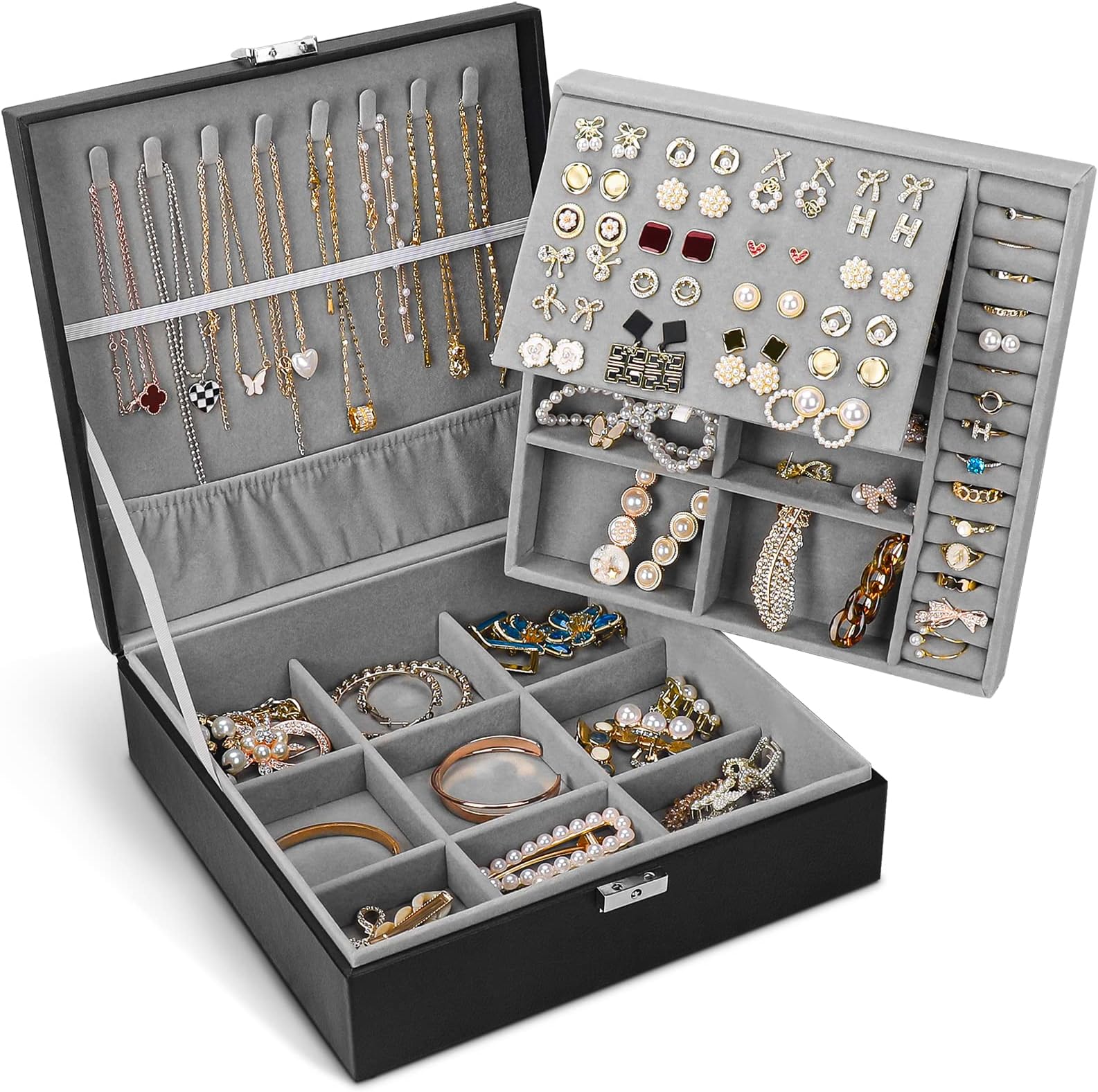 Amazon.com: Sodynee Two-Layer Lint Jewelry Box Organizer Display ...