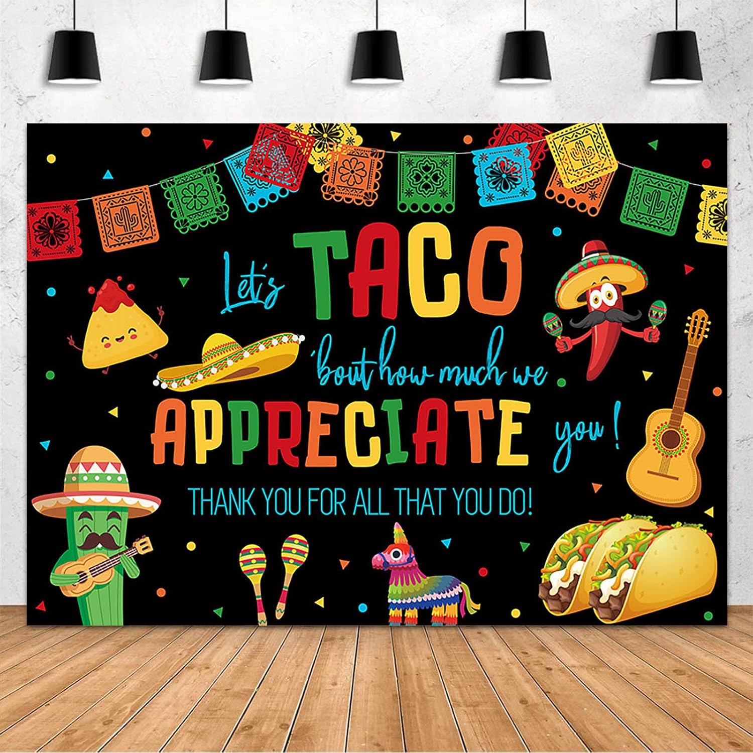 Amazon.com : MEHOFOND 7x5ft Mexican Fiesta Backdrop Black Let's Taco ...