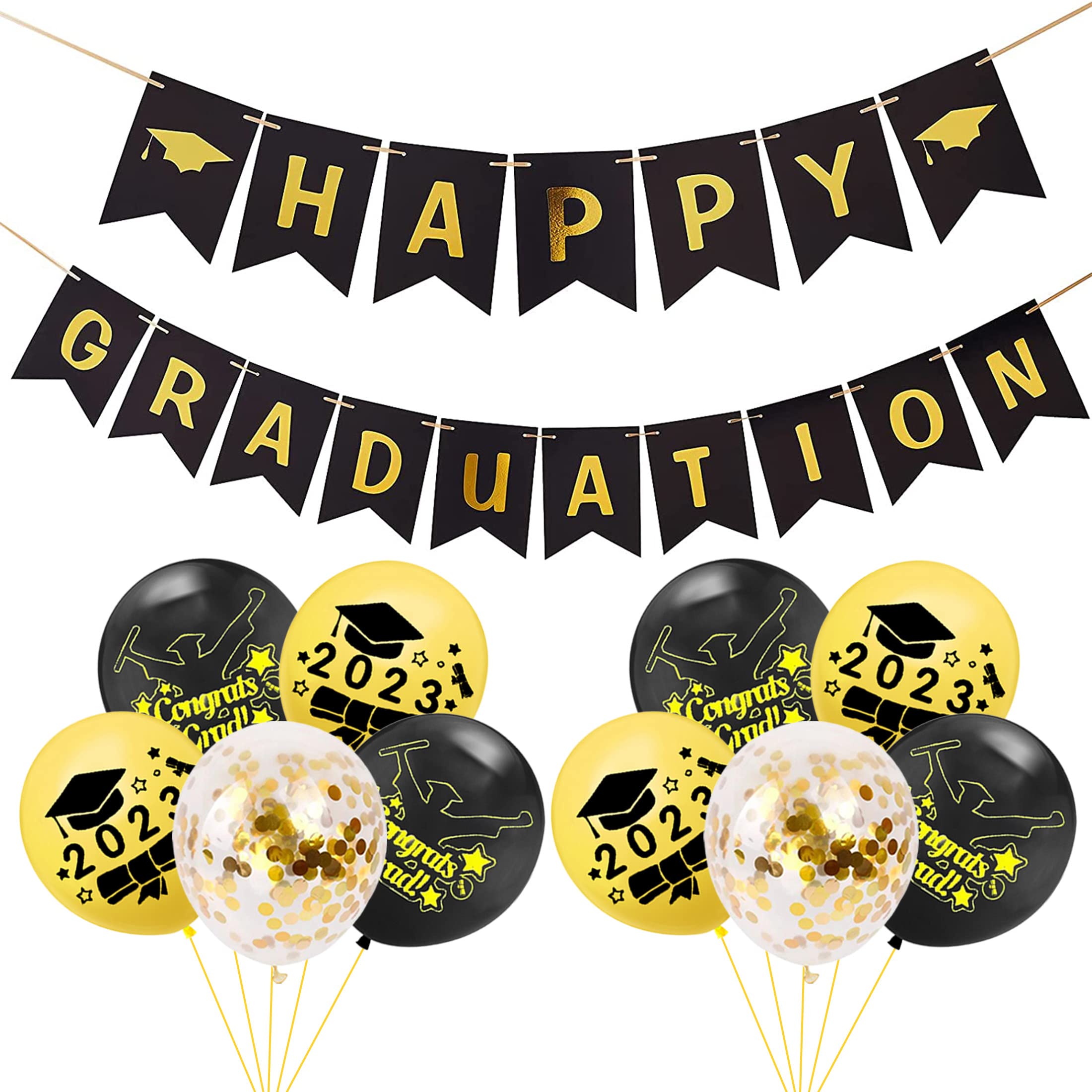 Buy Graduation Banner, Graduation Decorations Black And Gold Signs ...