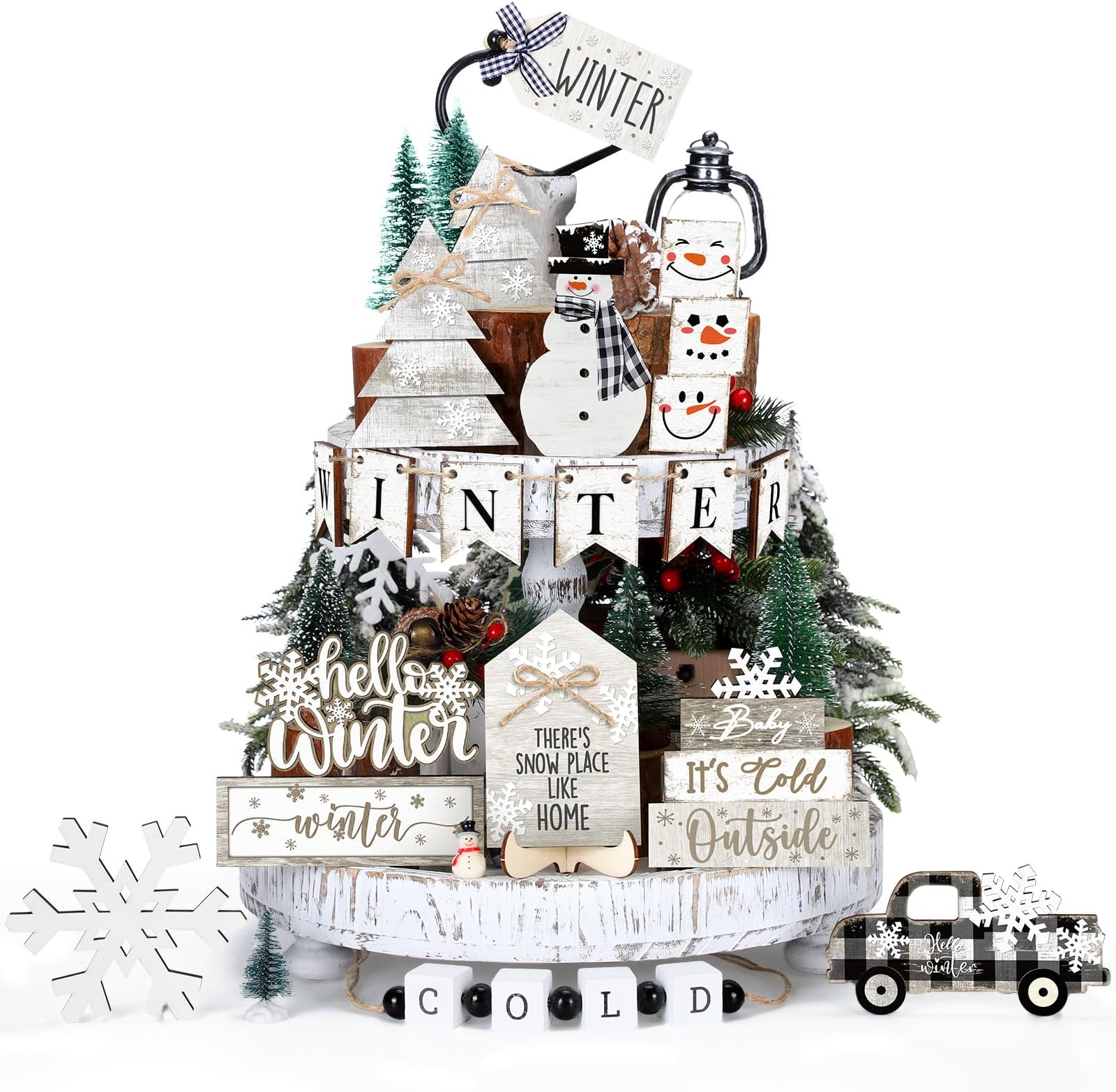 Amazon.com: 11 Pieces Christmas Winter Tiered Tray Decor Set Coffee Elk ...