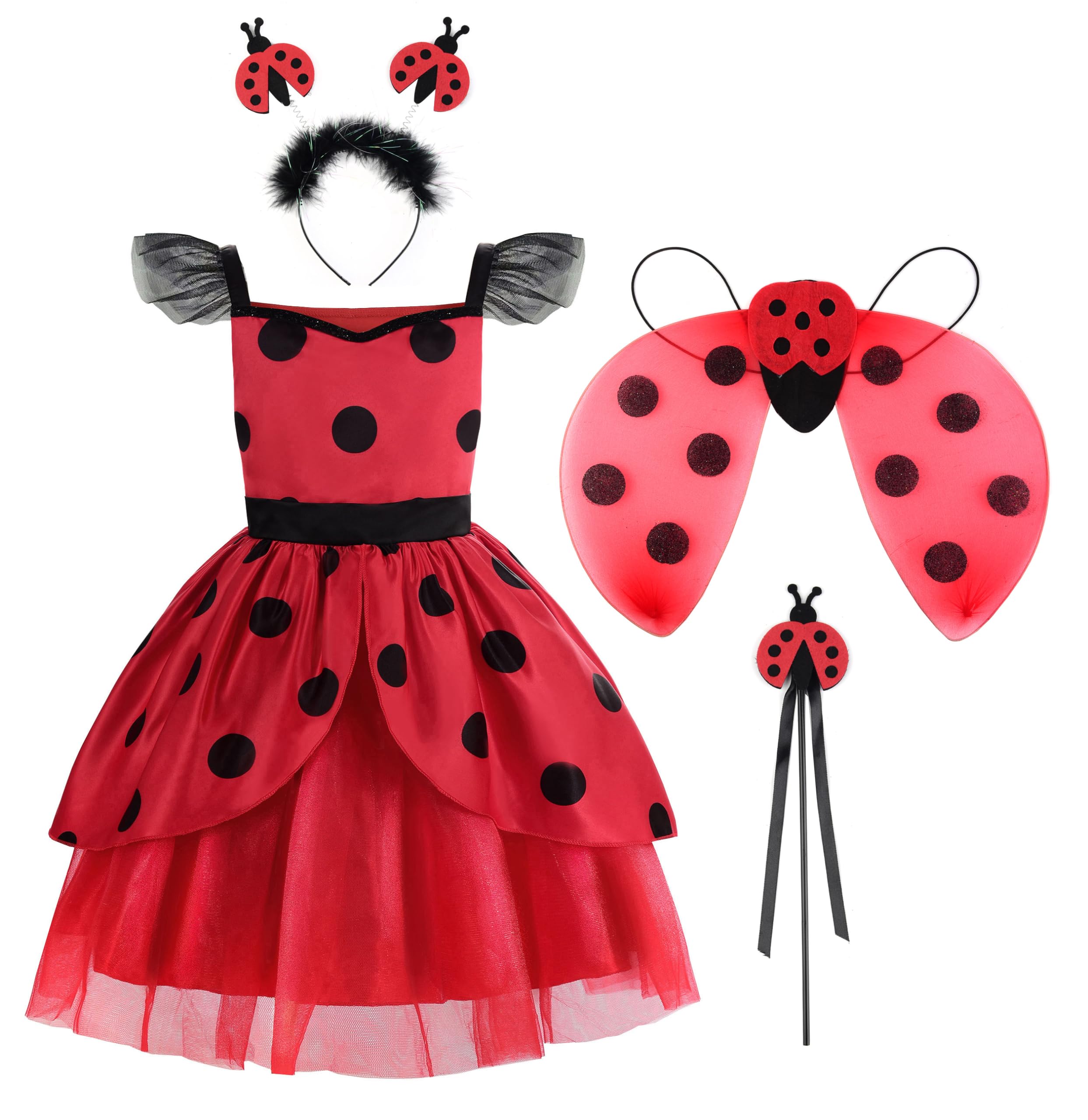 Amazon.com: ReliParty Ladybug Costume for Girls with Polka Dots ...