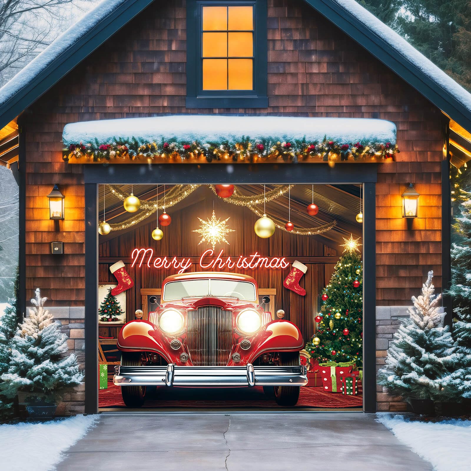 Amazon.com: YUSPENYE Christmas Garage Door Cover Decoration, 7x8 ft ...