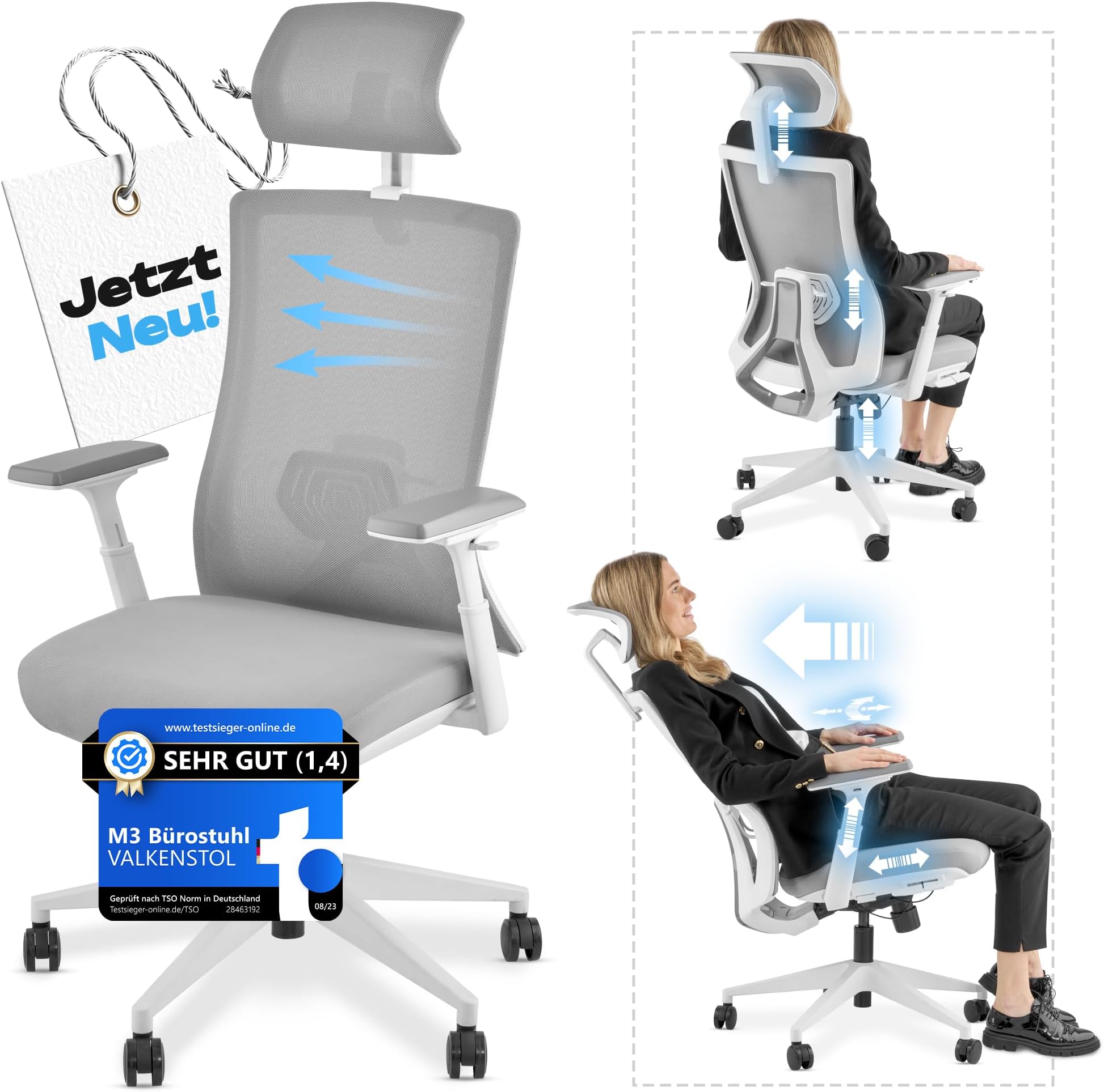 VALKENSTOL M3 Ergonomischer Bürostuhl 150 kg – [Höhenverstellbare ...