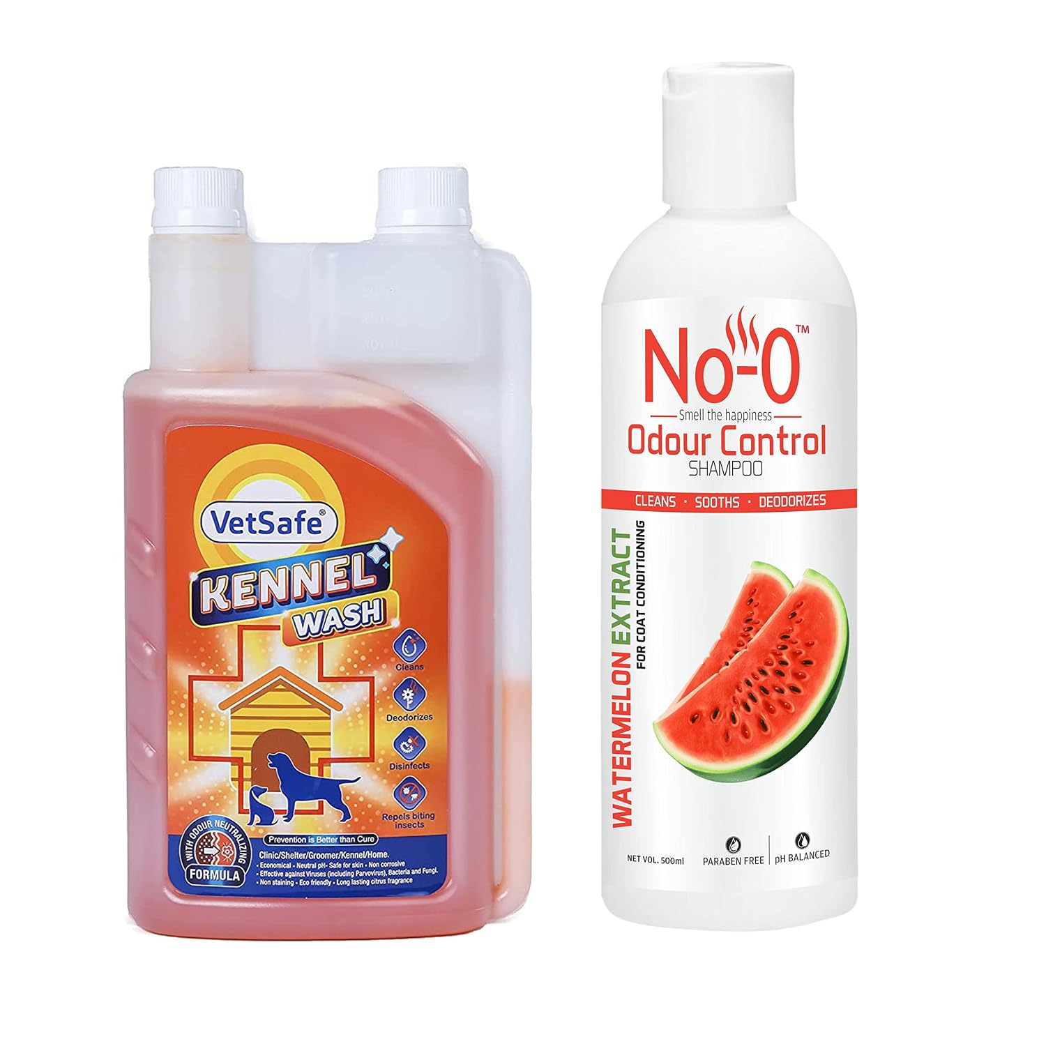 VetSafe Kennel Wash 1000 ML with No-O Odour Shampoo (Watermelon) 500 ML ...