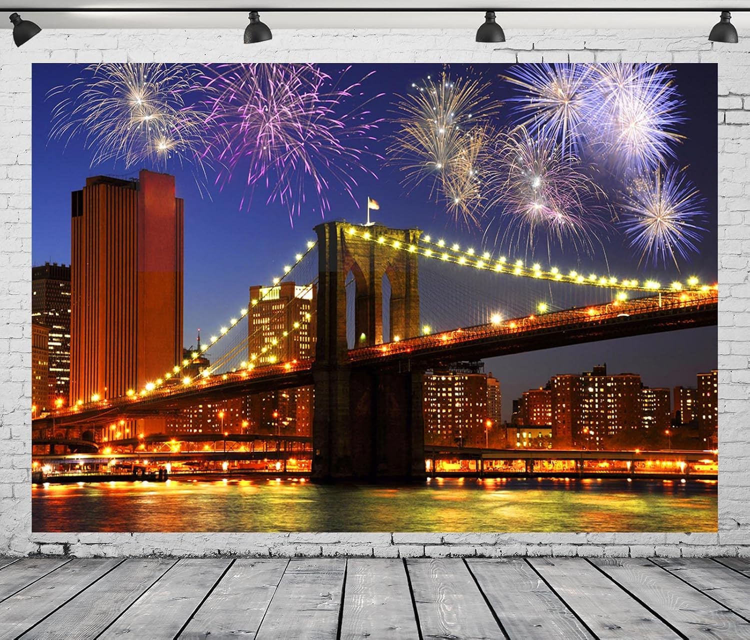 Amazon.com : CORFOTO 9x6ft Fabric New York City Bridge Fireworks ...
