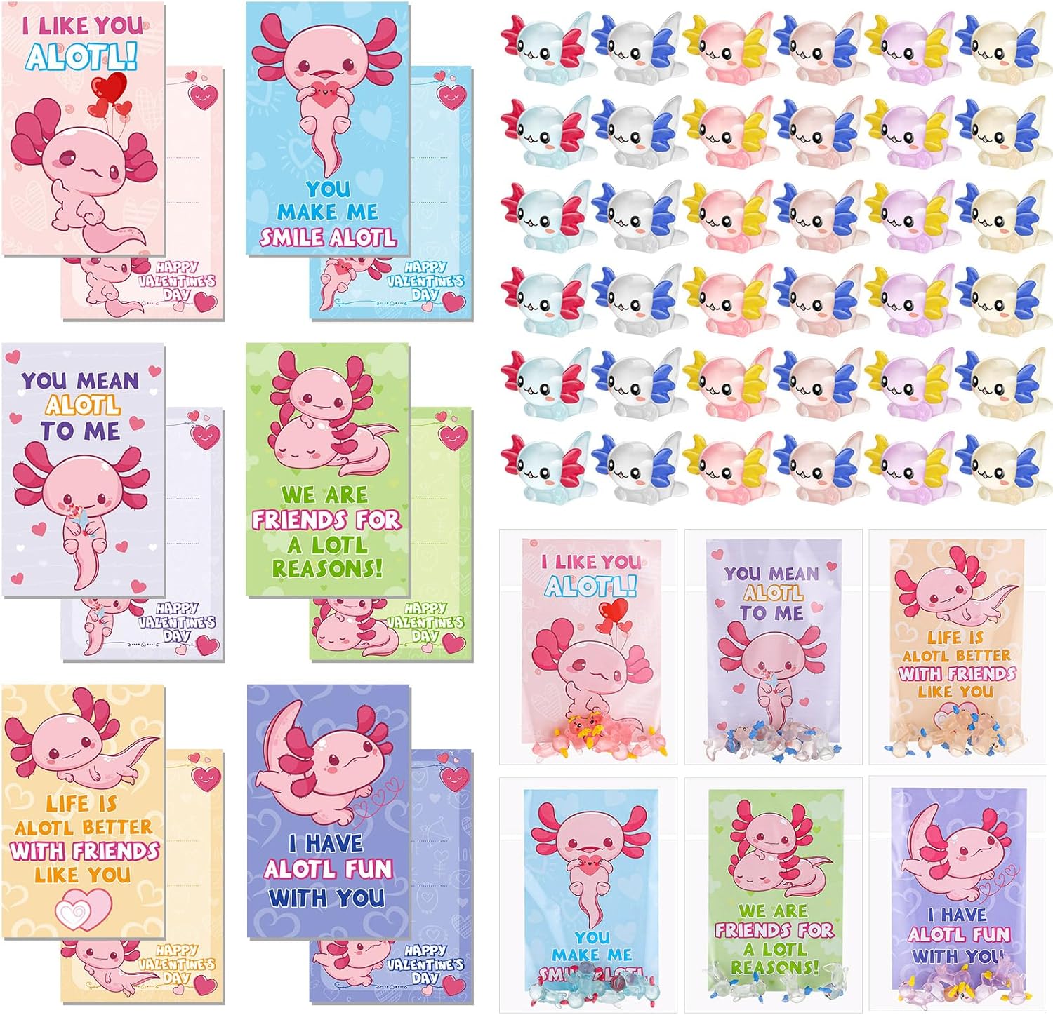Amazon.com: DoubleFill 36 Sets Valentine Axolotl Gifts Sets for Class ...