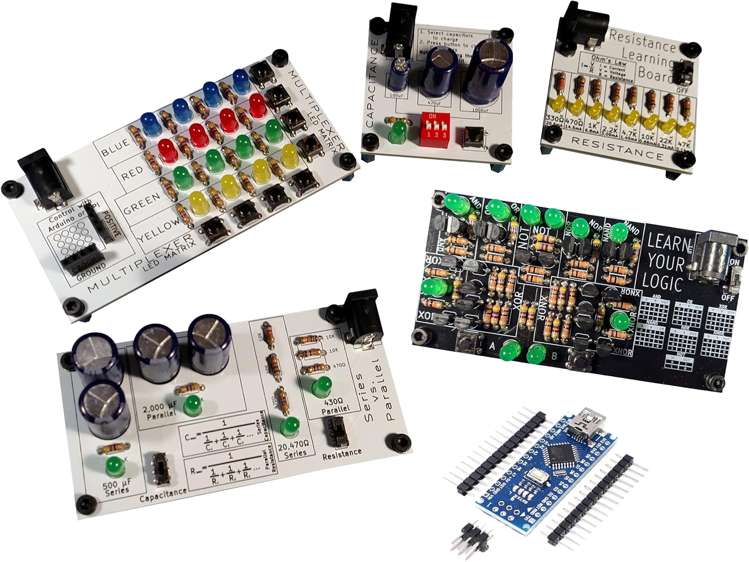 Amazon.com: eLearnTronics Set of 5 Boards + Arduino Nano | Practice ...
