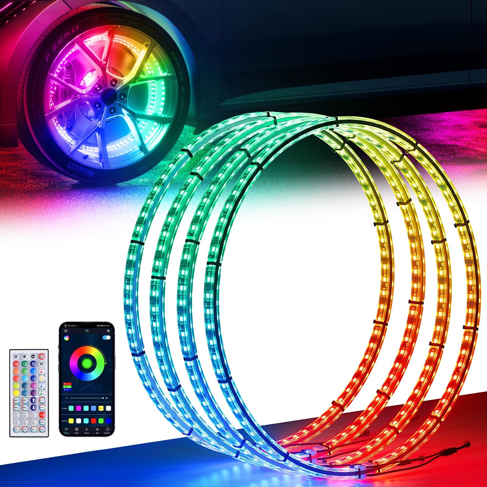 Amazon.com: Ehaho 15.5" Double Row Wheel Lights, Brighter RGB Dream ...