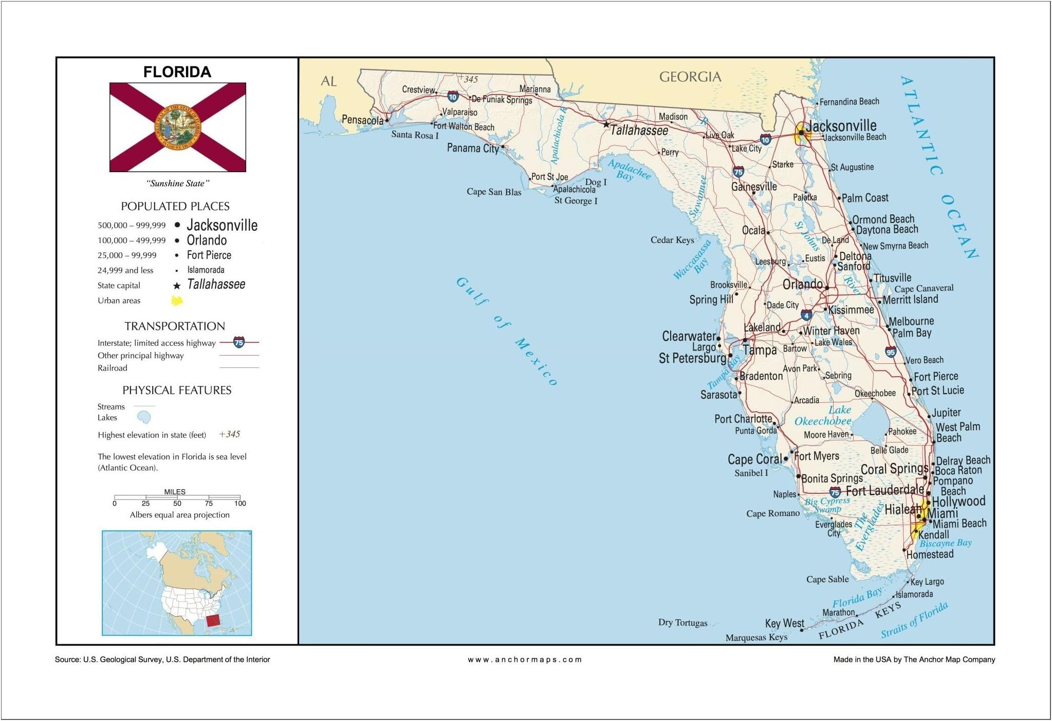 Amazon.com : Florida Laminated Wall Map (42” x 42”) : Office Products