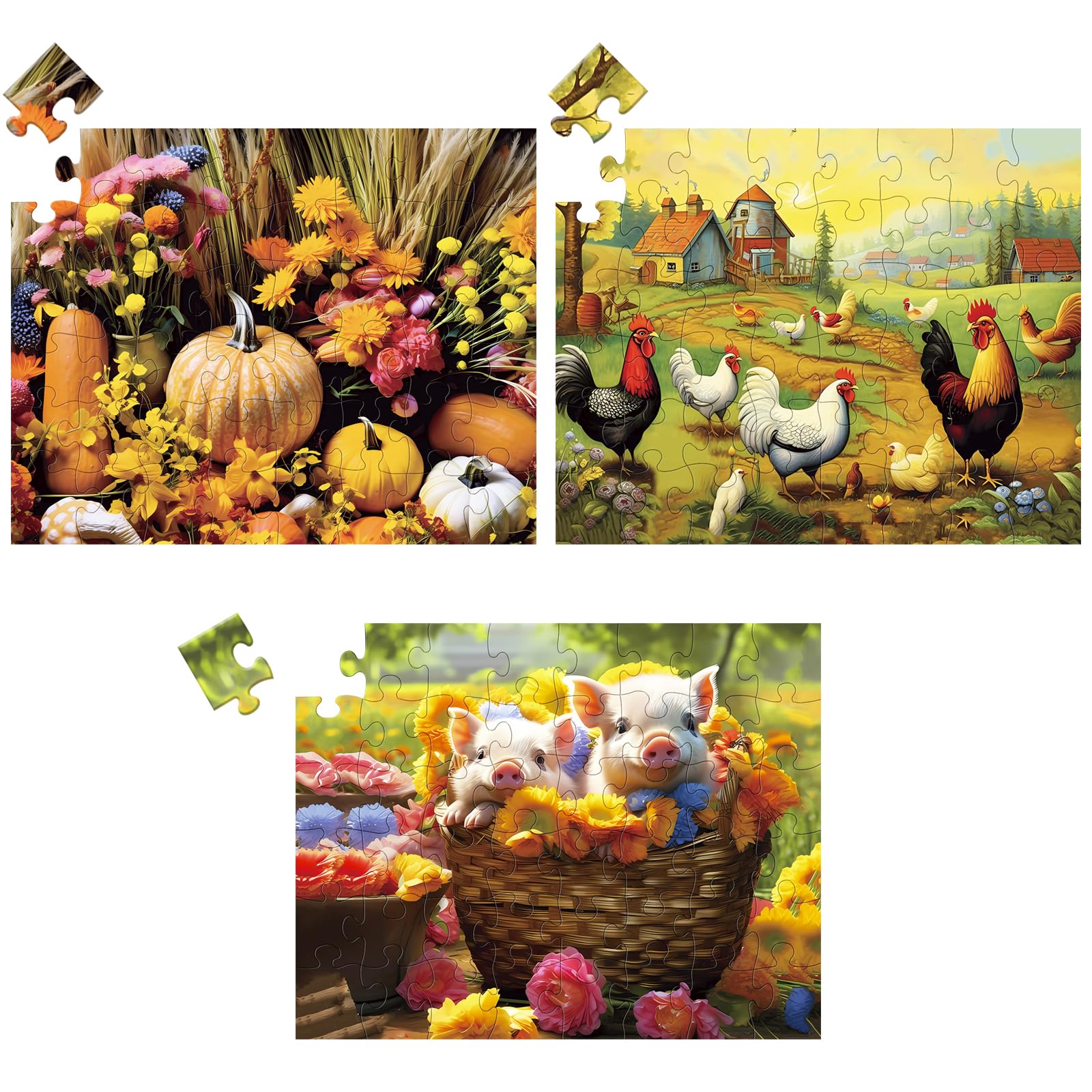 Amazon.com: mjyphdm 48 Large Piece Puzzles for Seniors, 3 Pack Dementia ...