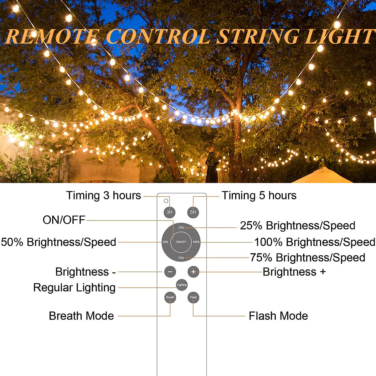 Yuusei 100Ft LED Outdoor String Lights Remote Control, Dimmable Patio ...