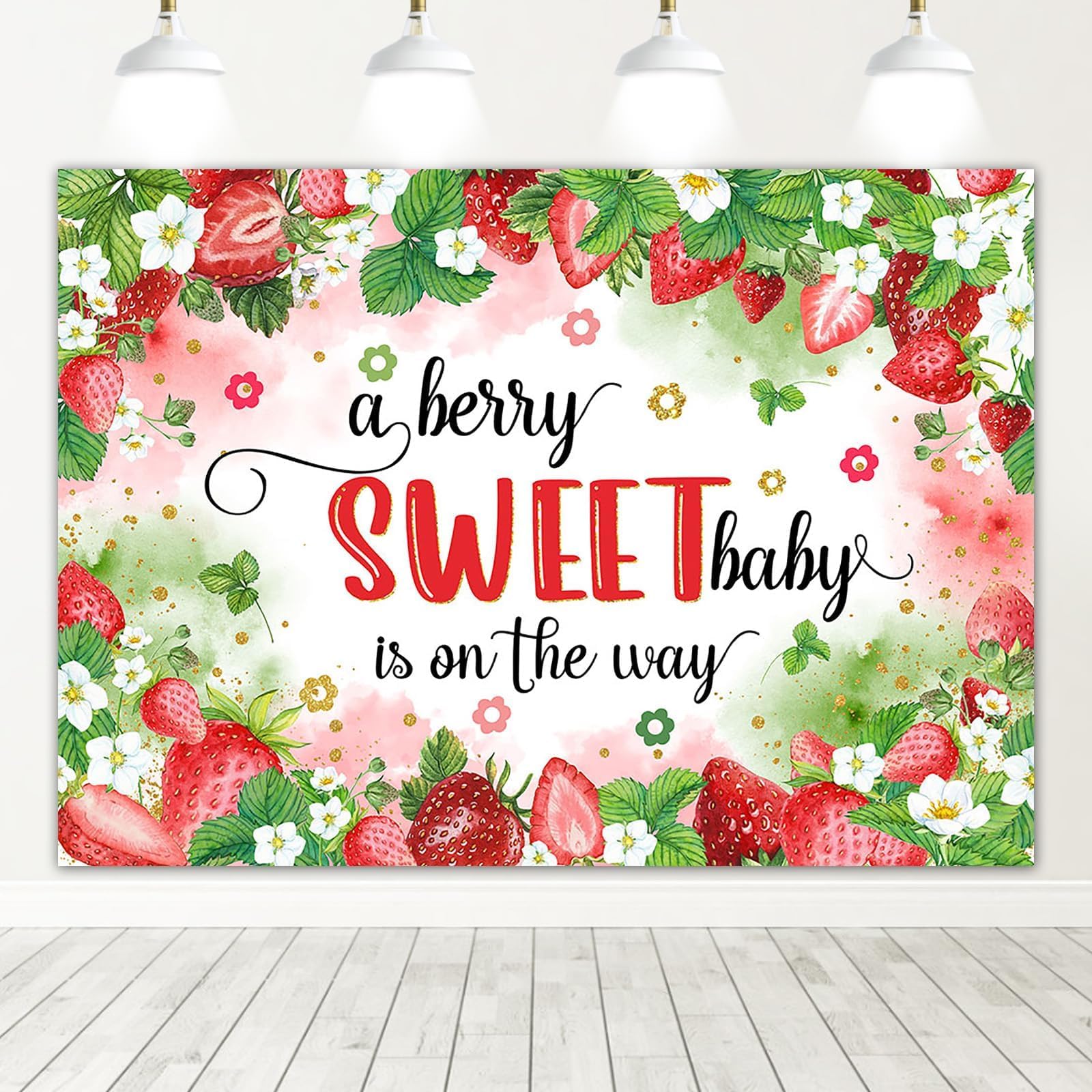 Amazon.com : Mocsicka Strawberry Baby Shower Backdrop Berry Sweet Baby ...