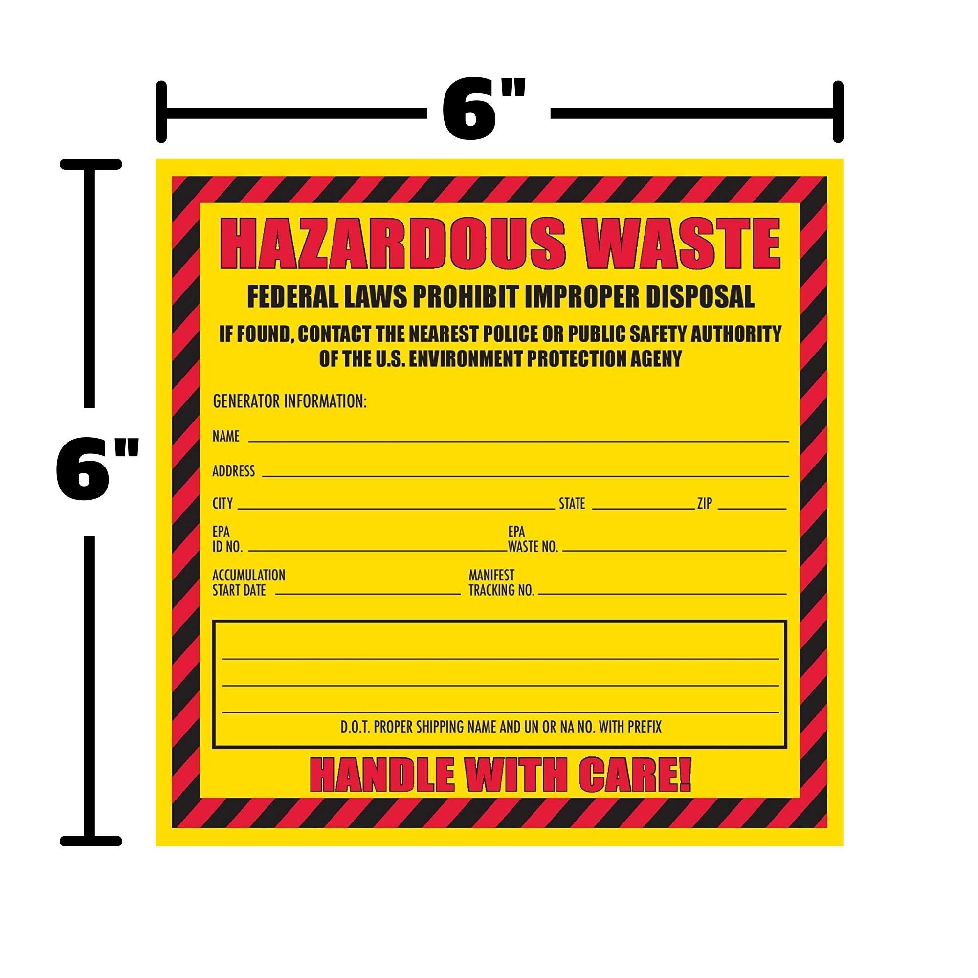 Hazardous Waste Can 50 Pcs Hazardous Waste Stickers Labels - 6\" X 6 ...