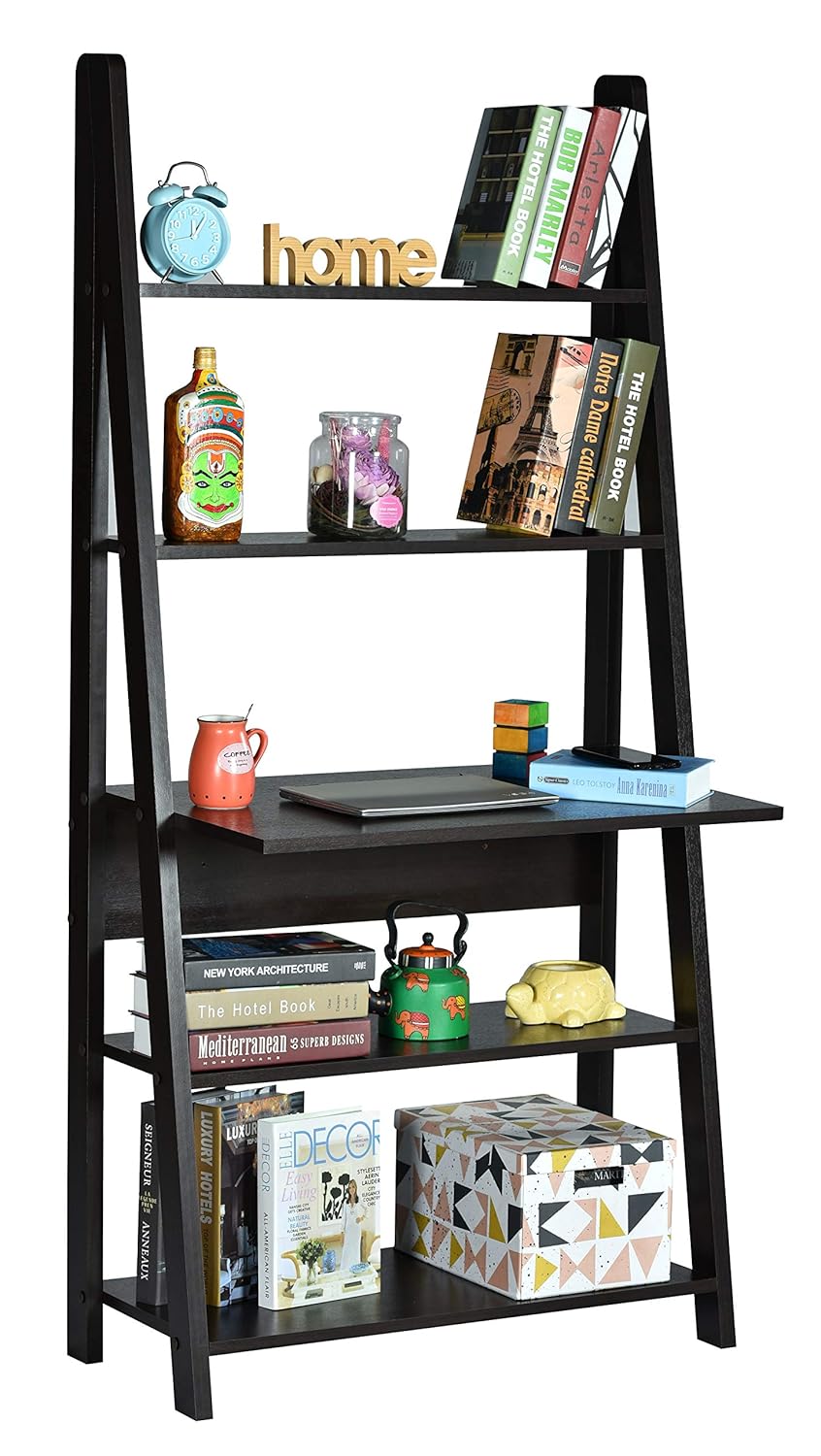 DeckUp Aries Engineered Wood Ladder Study Table and Office Desk (Dark ...