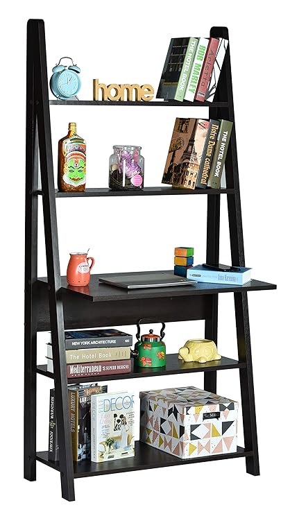 DeckUp Aries Engineered Wood Ladder Study Table and Office Desk (Dark ...