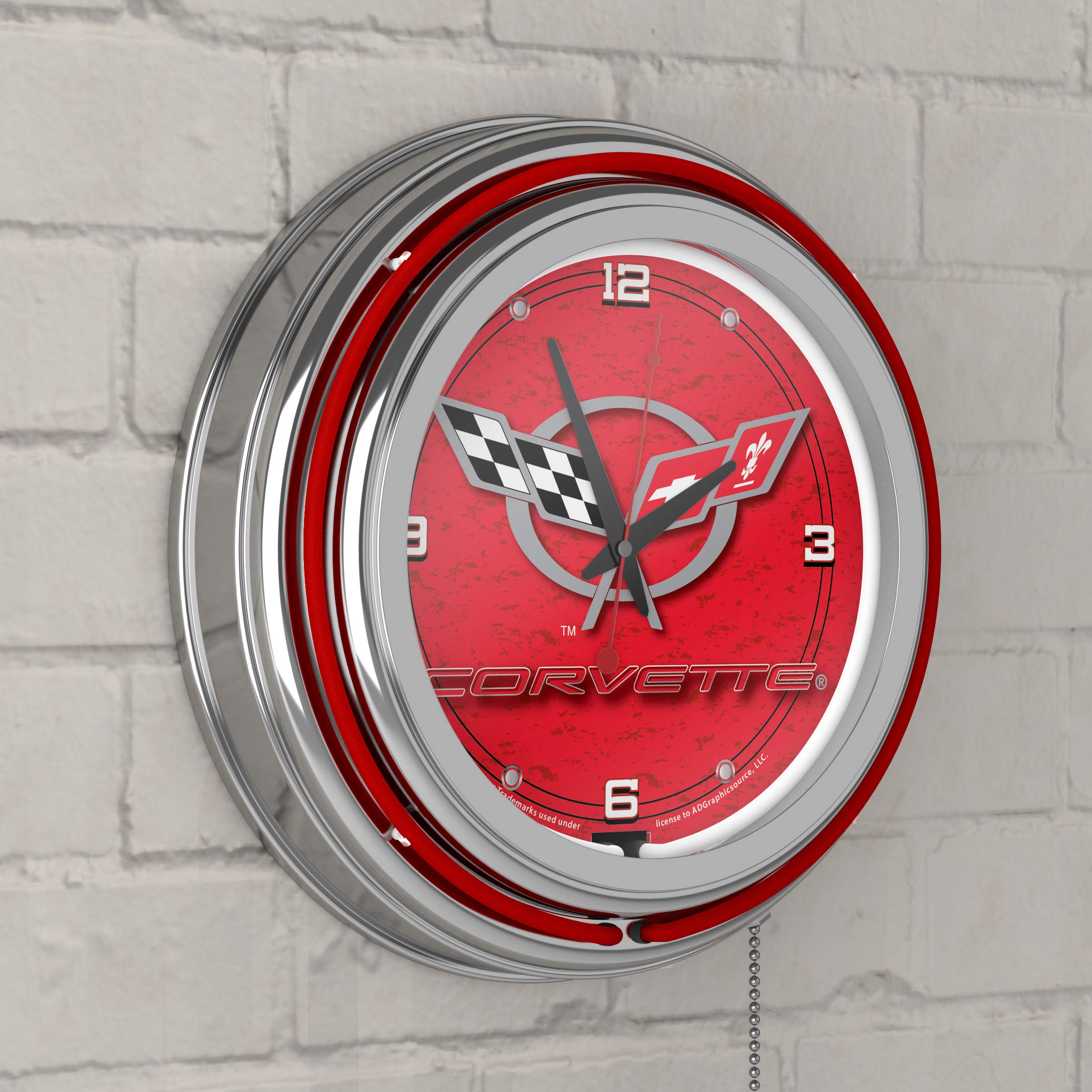 Trademark Gameroom Corvette C5 Neon Clock - 14 inch Diameter - Red