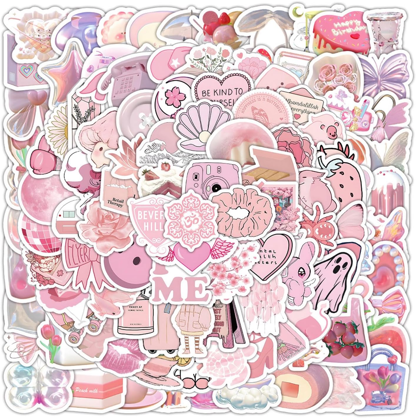 Amazon.com: MYEBONG Pink Stickers 200Pcs, Girls Pink Aesthetic Stickers ...
