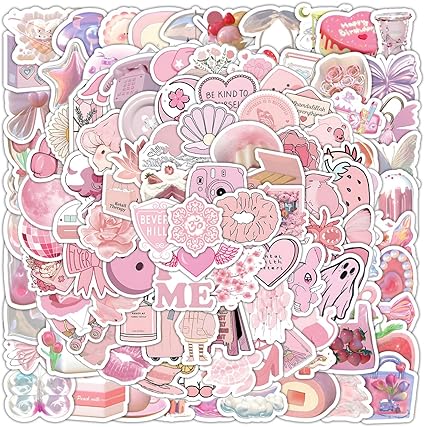 Amazon.com: MYEBONG Pink Stickers 200Pcs, Girls Pink Aesthetic Stickers ...