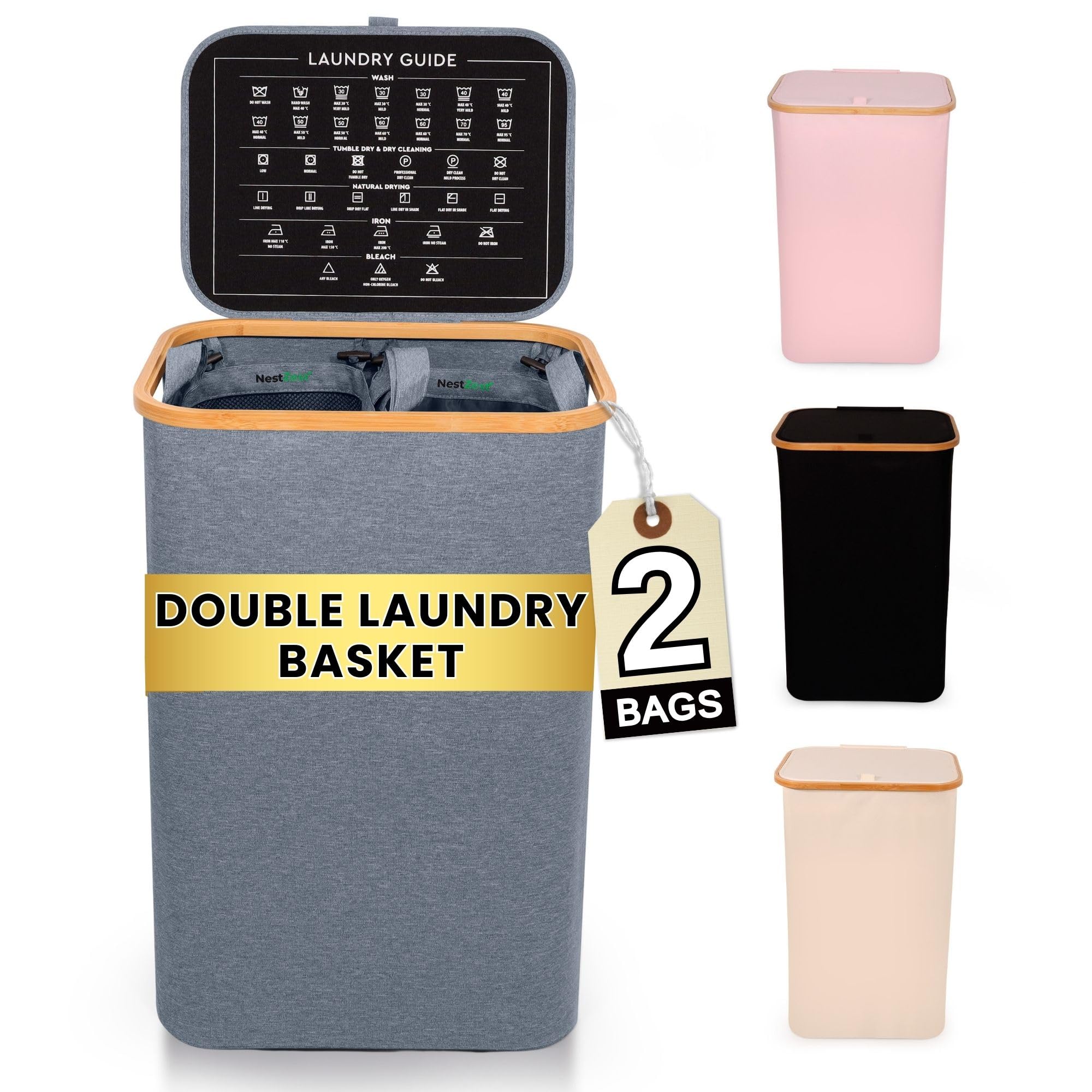 Nest Zest Double Laundry Basket with Lid. 2 compartments to sort ...