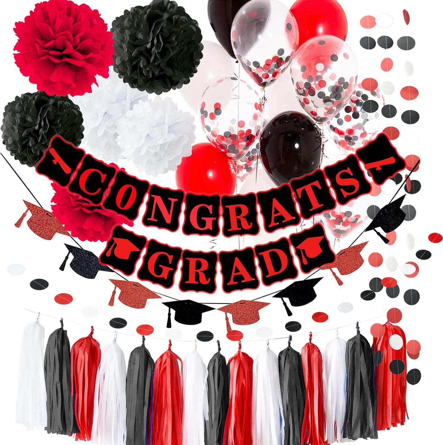 Amazon.com: Graduation Party Decorations Class of 2024 Black Red White ...