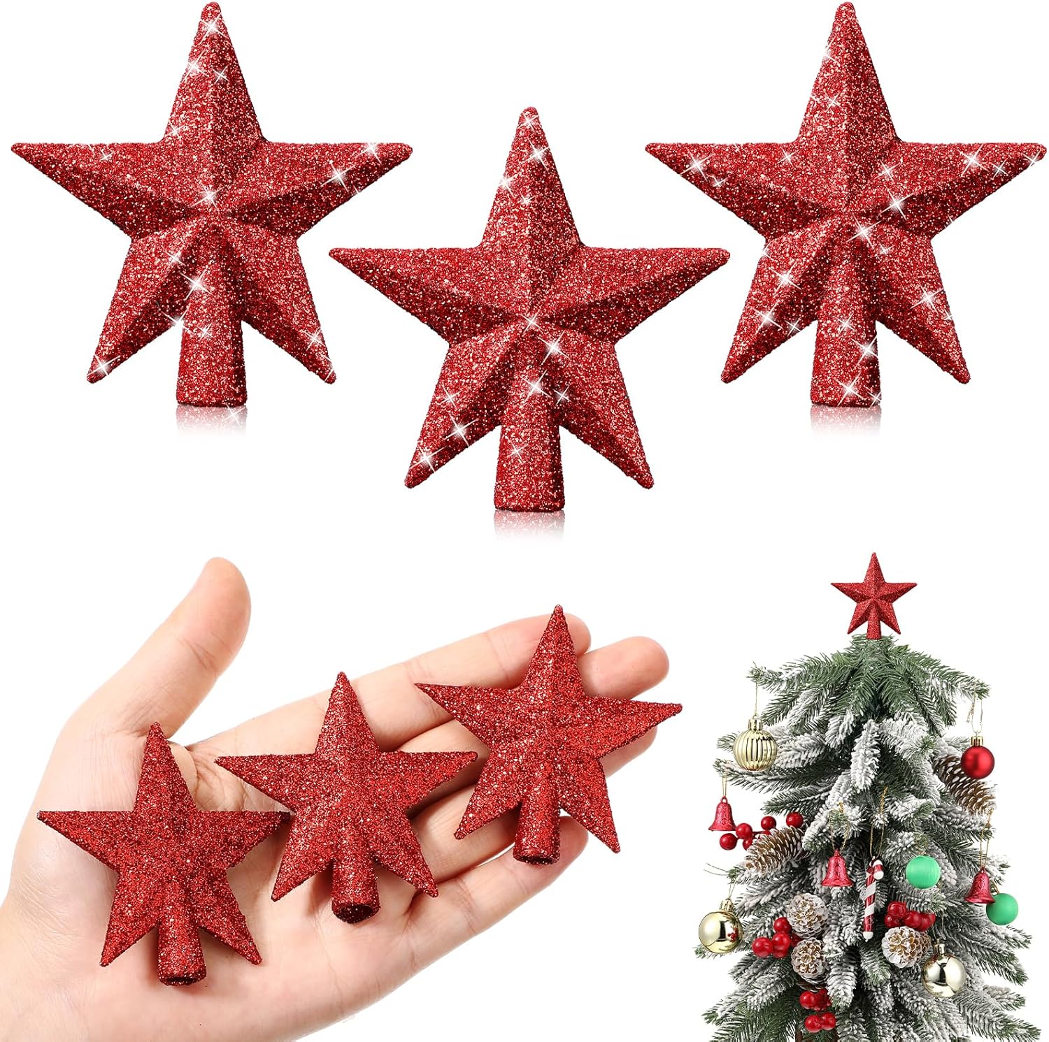 Amazon.com: Hanaive 3 Pcs Mini Christmas Tree Topper Small Star ...