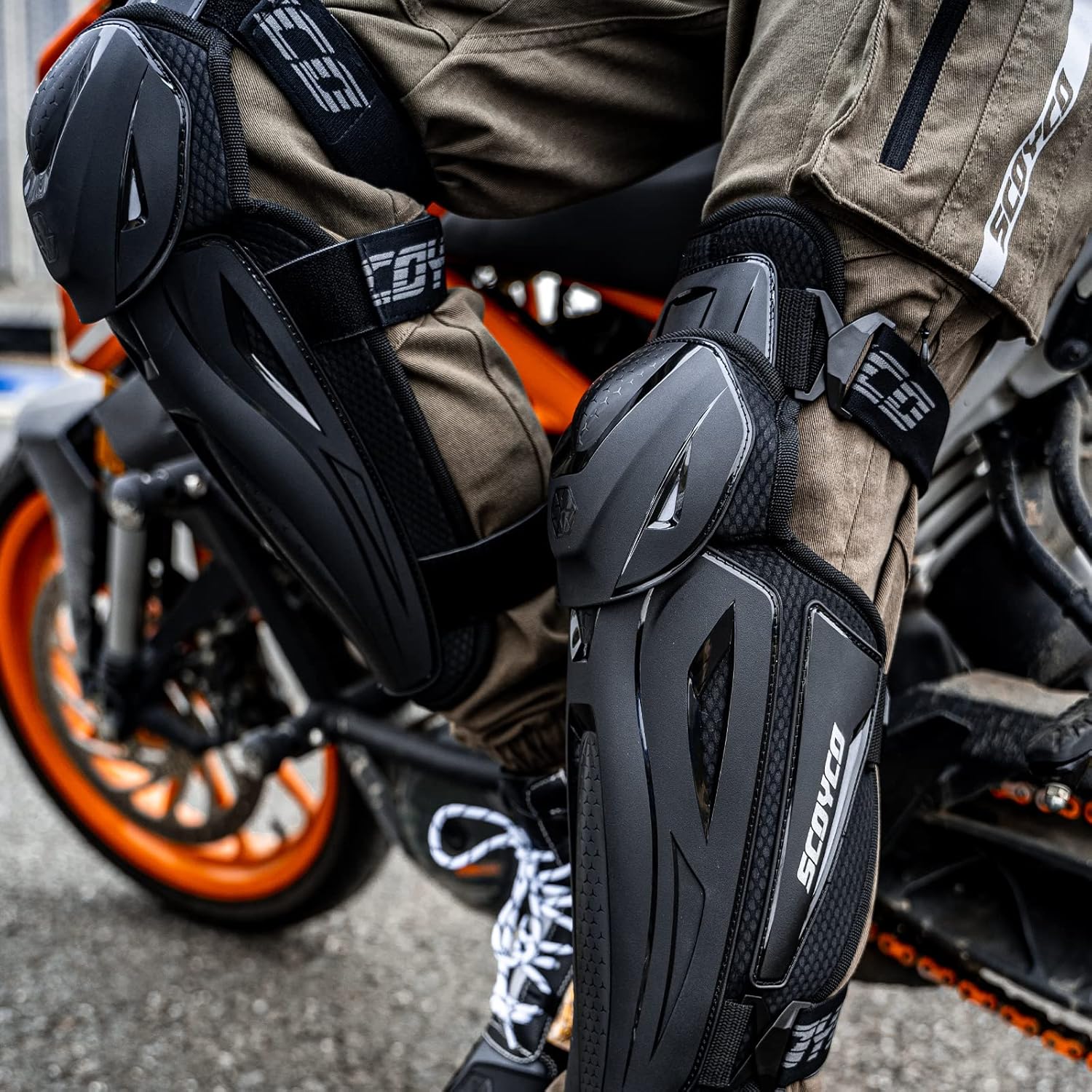 Scoyco 4pcs Motorcycle Knee Shin Guard Pads 3 Sections Adjustable Knee ...