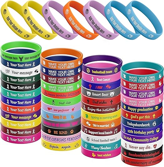 Amazon.com: 10-3000 Ct Colorful Custom Rubber Bracelets Personalized ...