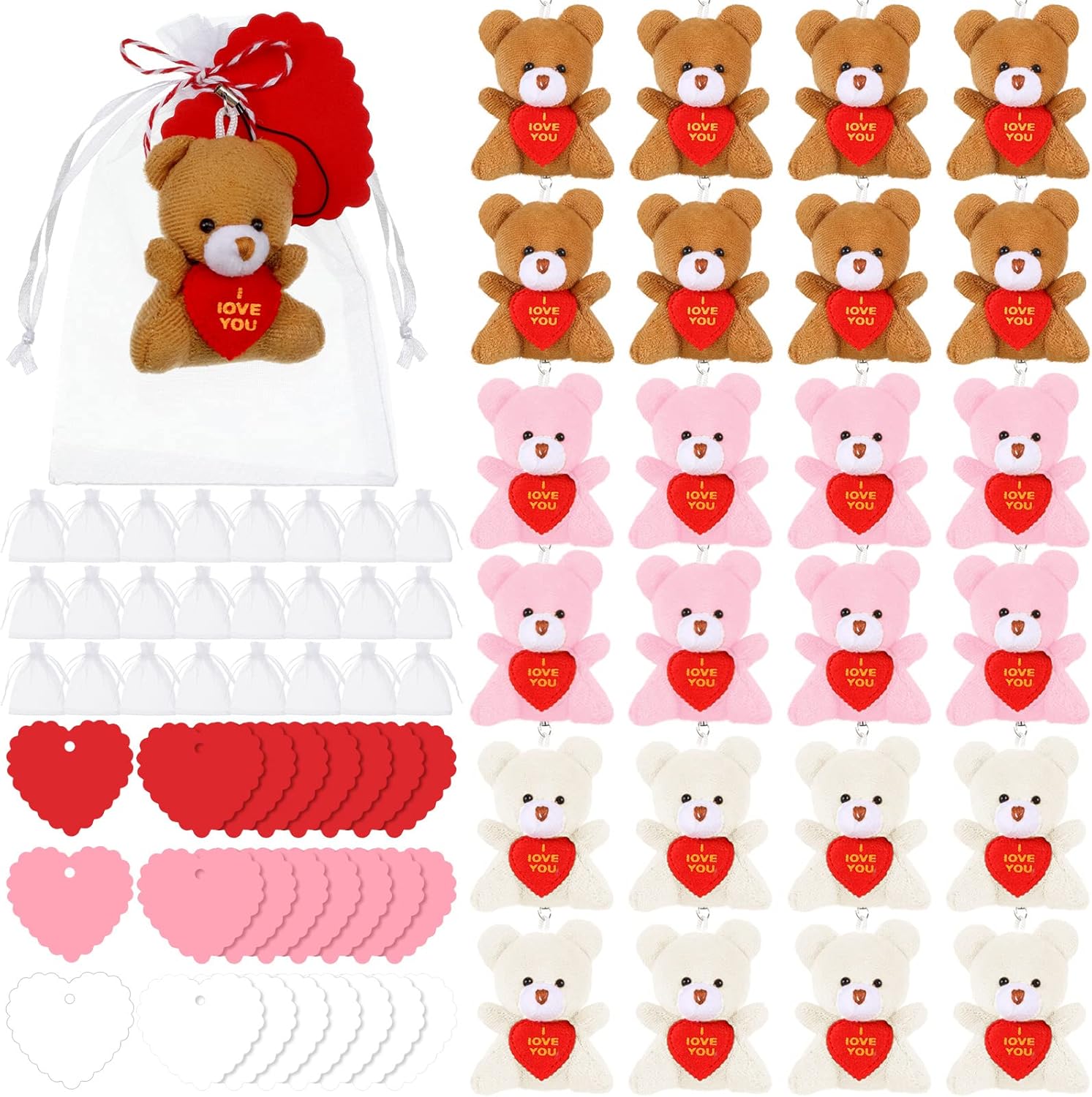 Amazon.com: 24 Packs Valentine's Day Bear Plush Gifts with Heart Shape ...