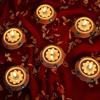 Amazon.com: 6 Pc Set Decorated Golden Clay MATKI with Blue and White ...