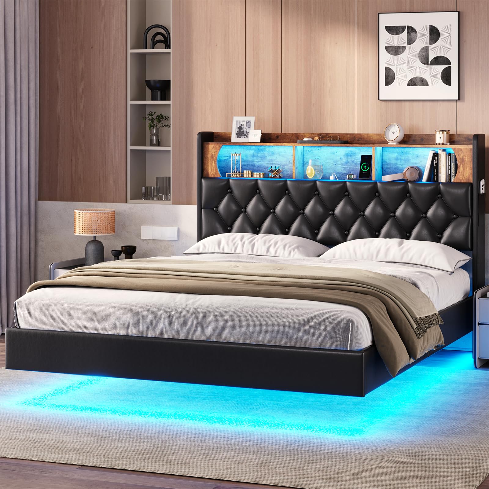 Amazon.com: BTHFST Floating Full Size Bed Frame with LED Light and ...