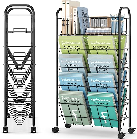 Amazon.com: TOOLF 5 Tier Mobile Bookshelf, Metal Rolling Book Cart with ...