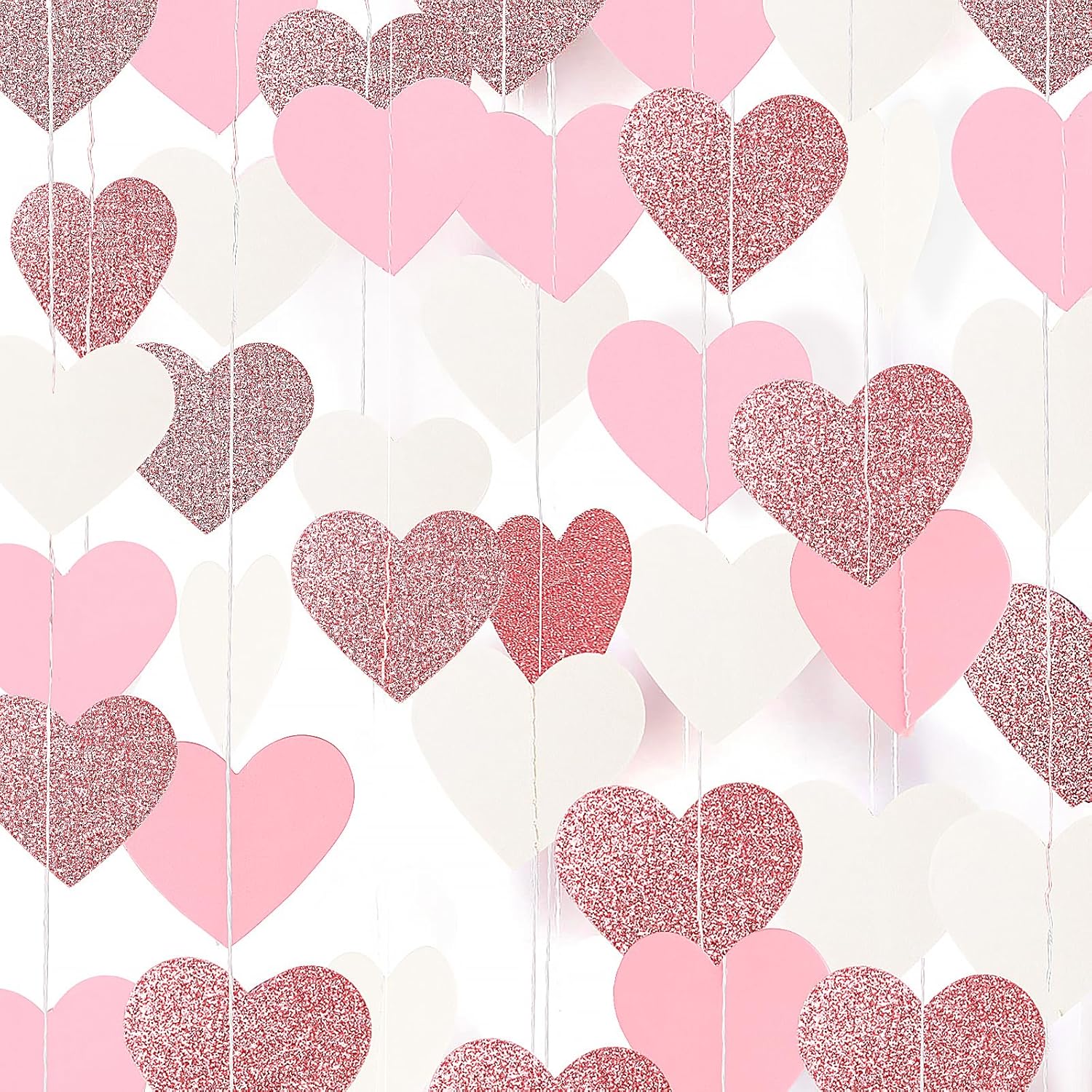 Amazon.com: FOIMAS 52.4ft Heart Garland Streamer Pink Hanging Paper ...