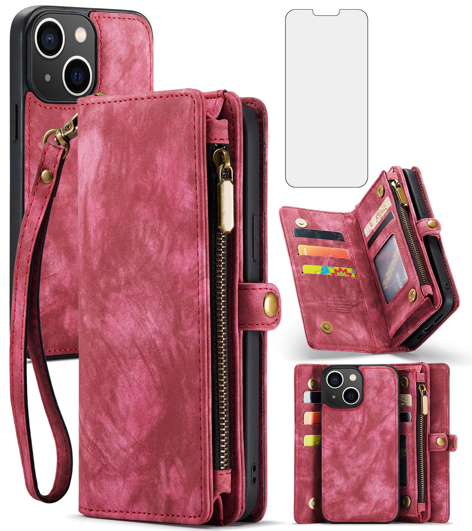 Amazon.com: Asuwish Compatible with iPhone 15 Plus 6.7 inch Zipper Wallet Case Detachable Screen ...