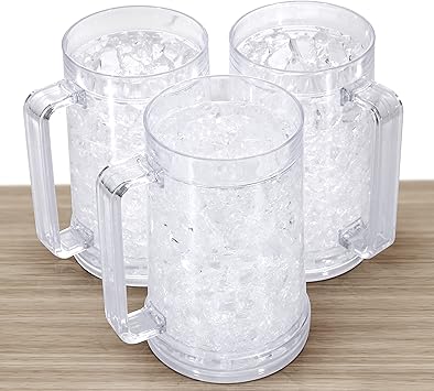 Amazon.com: Drinking Glasses Cups, Double Wall Gel Freezer Beer Mugs ...
