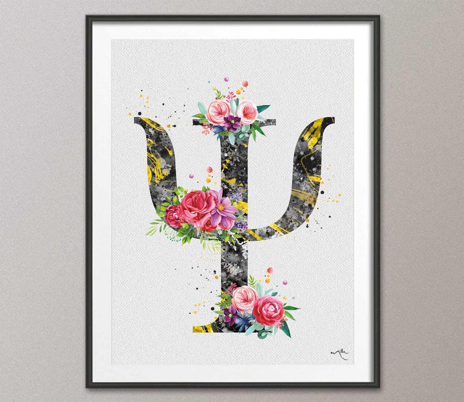 Símbolo de psicología floral acuarela impresión psiquiatría arte pared ...