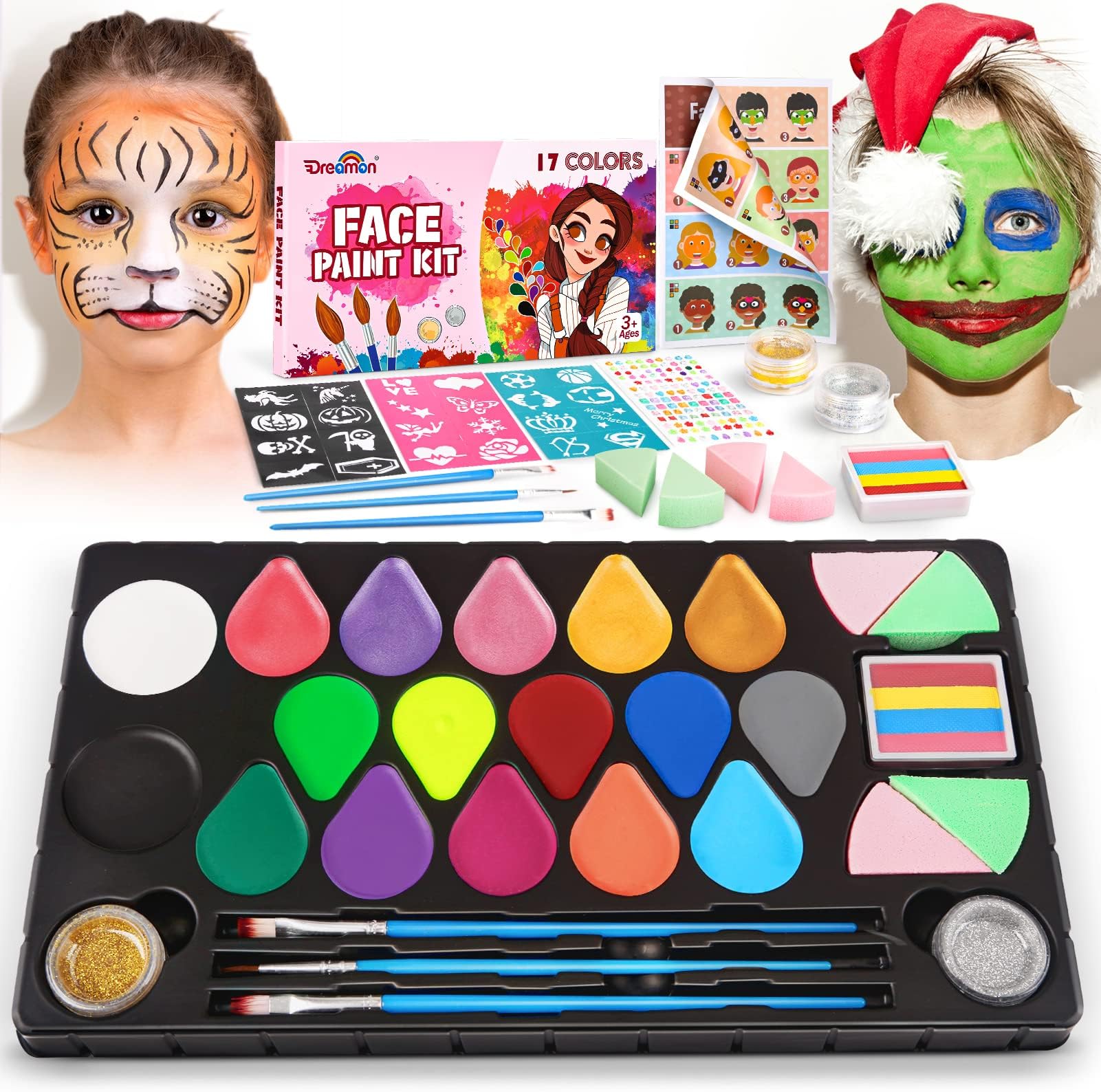 Amazon.com: SWACC Face Paint Kits for Kids - 20 Washable Colors + Gold ...