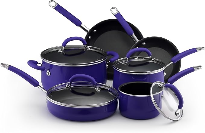 Amazon.com: Rachael Ray Porcelain Nonstick Cookware 10-Piece Cookware ...