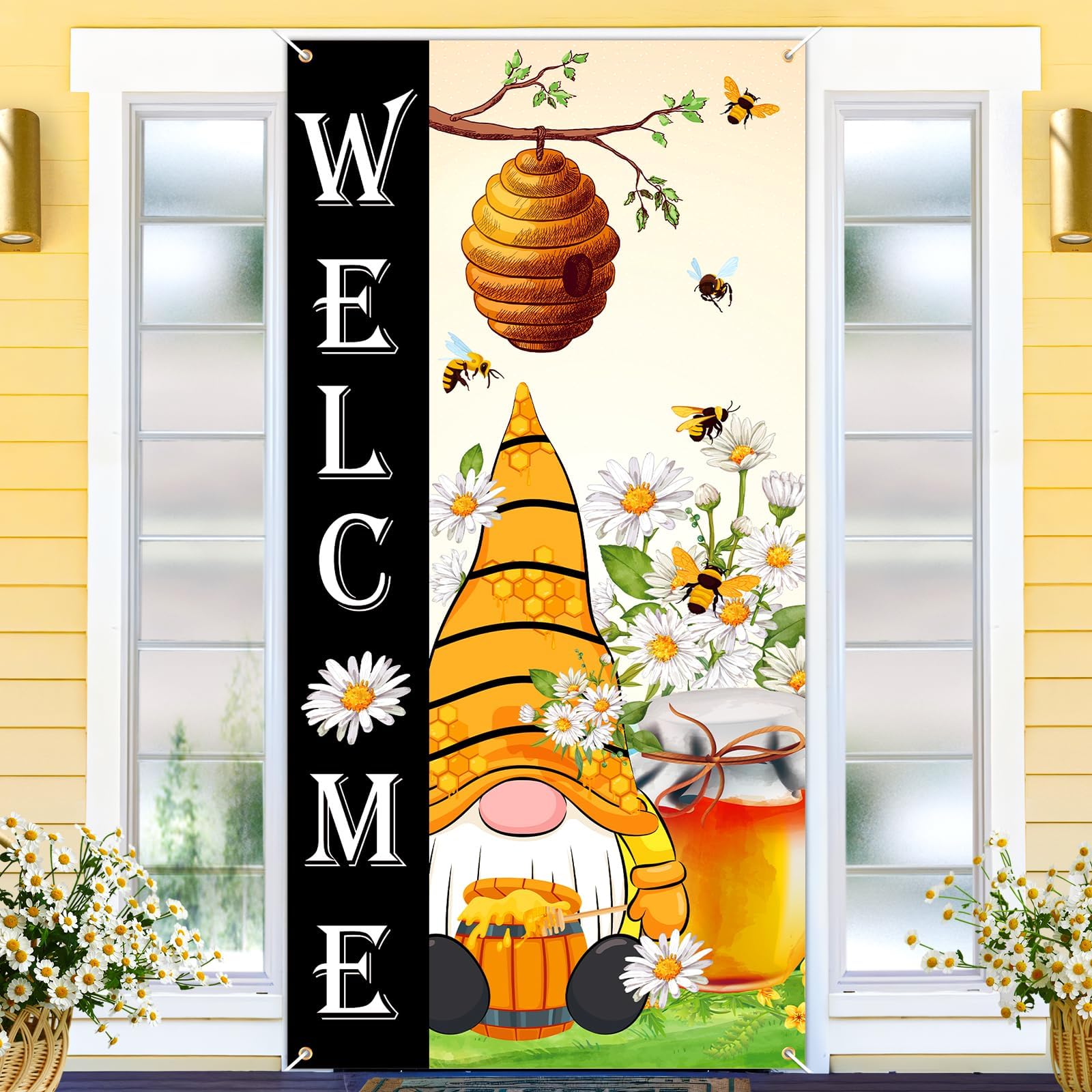 Amazon.com: KYMY Welcome Bee Happy Banner 11.8 X 70.9 inch,Summer Bee ...