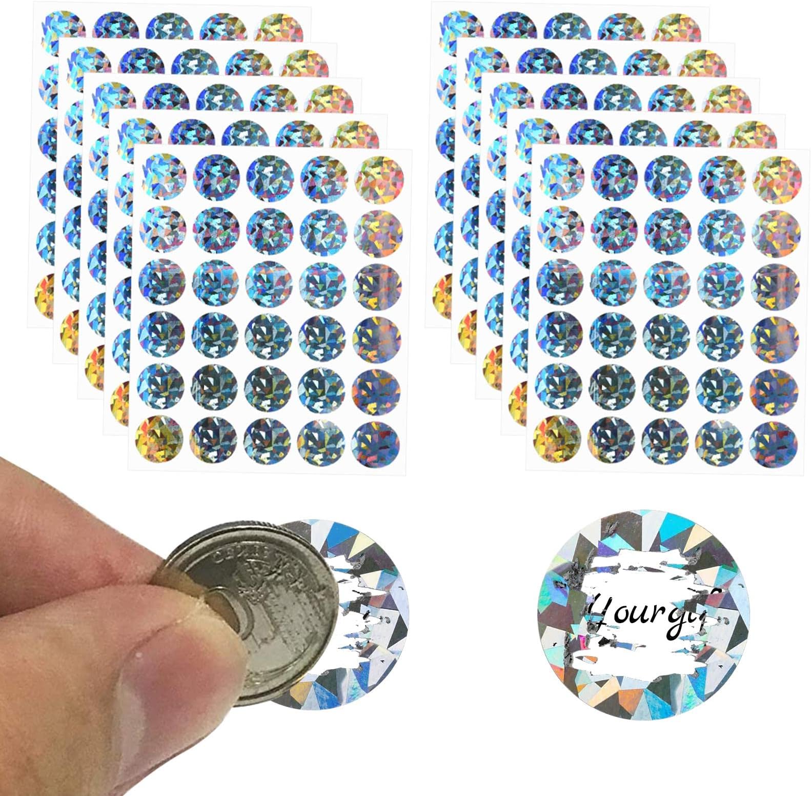 150 Stickers, 2.5 cm Scratch Off Stickers, Shiny Holographic : Amazon ...