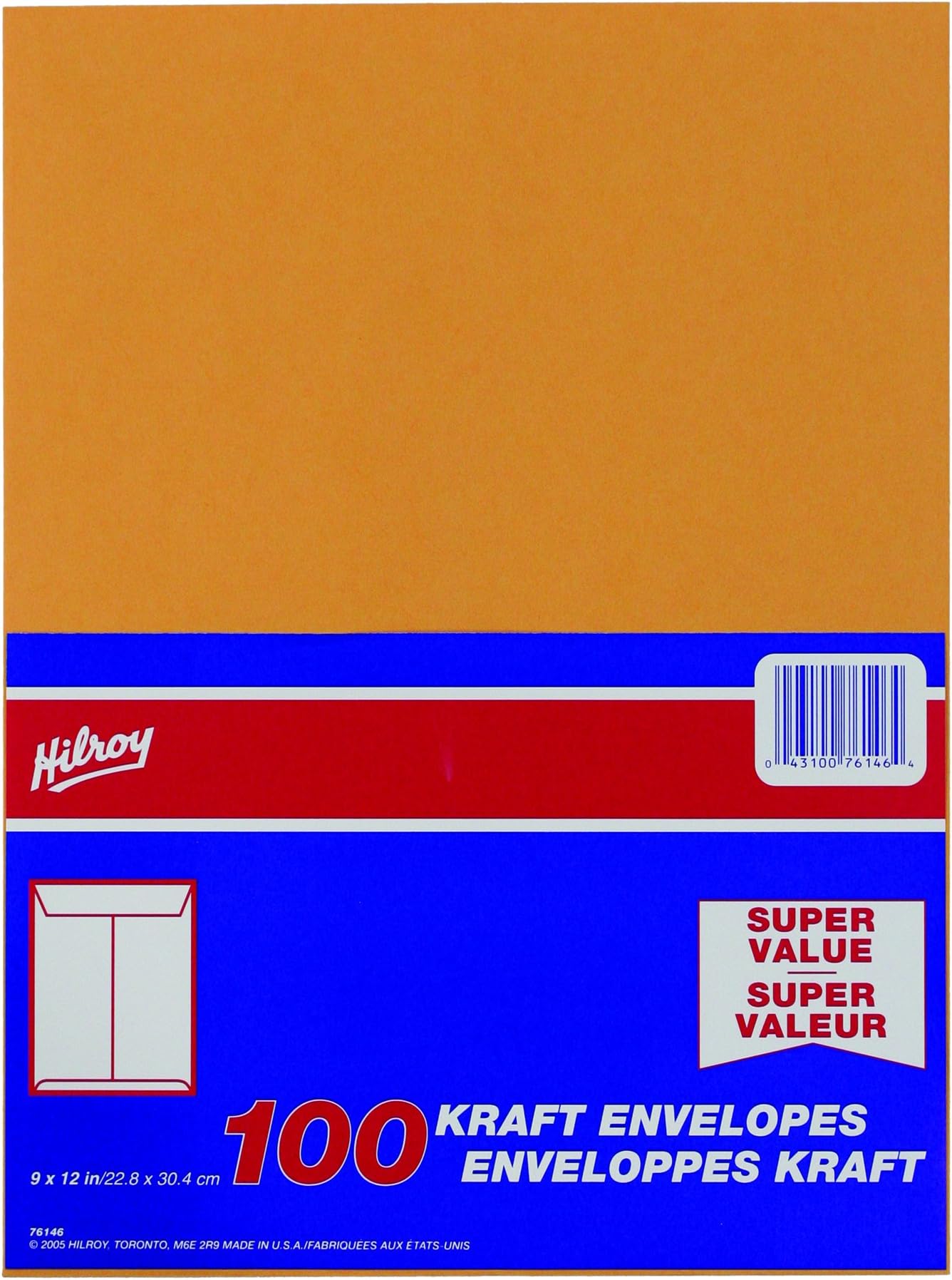 Hilroy Kraft Envelopes, 9" x 12", 100-Count, Gummed Flap (76146 ...