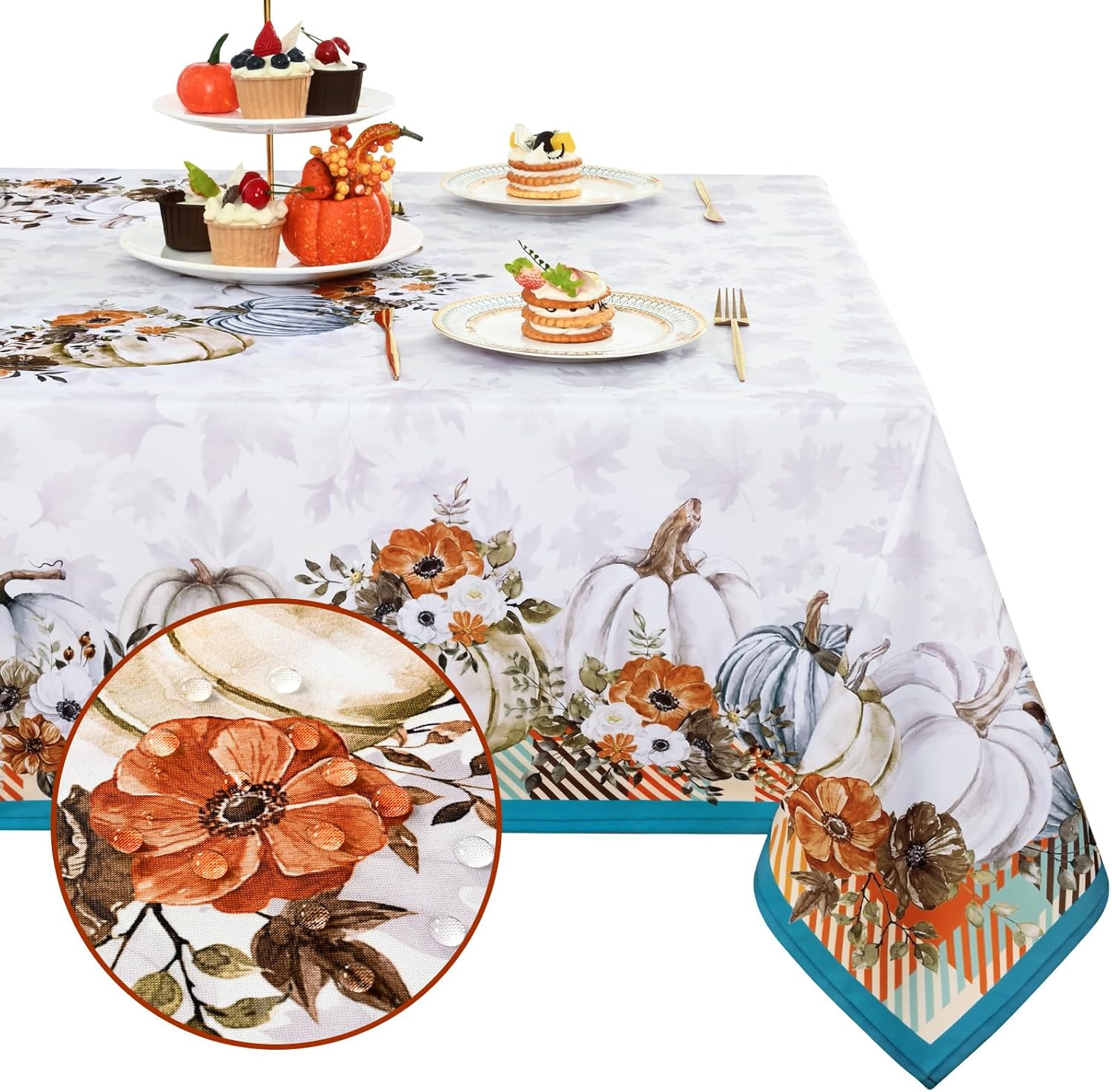 Amazon.com: Fall Tablecloth, Pumpkin Maple Leaf Thanksgiving Table ...