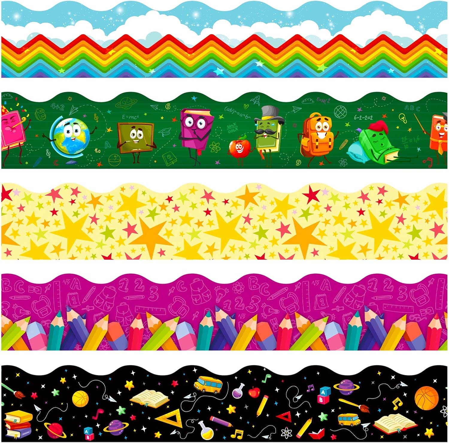 Amazon.com: 98 Feet 100 Pieces Borders Classroom Bulletin, Bright ...