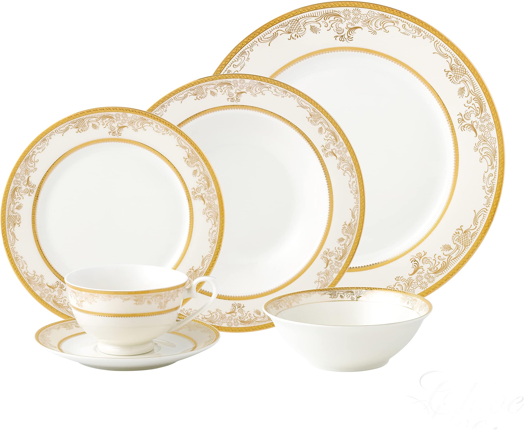 Amazon.com | Lorren Home Trends La Luna Bone China 57-Piece 24K Gold ...