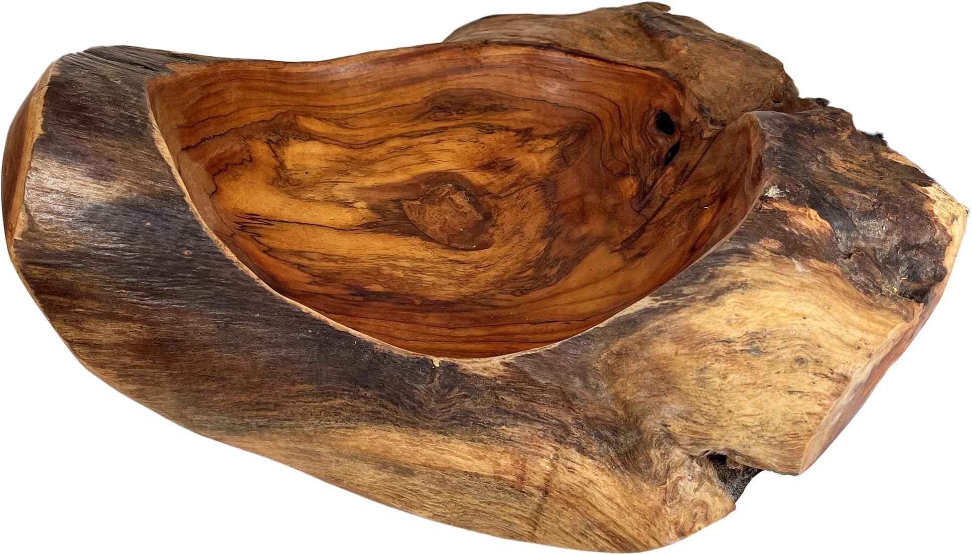 Teak Root Long Bowl 35cm Antique Rustic Kitchen Hand Carved Wood Fruit ...