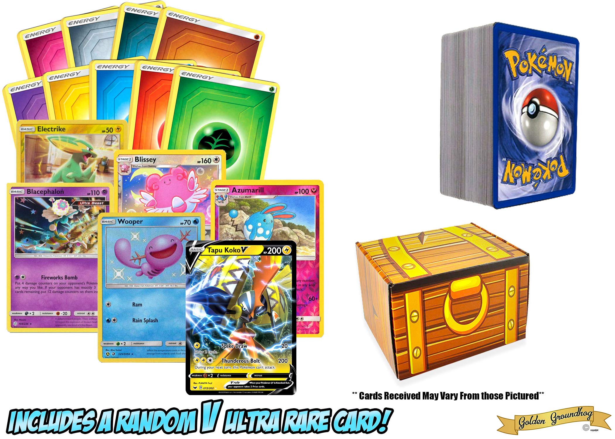 Buy 100 Assorted Pokemon Cards: 1 and Shield V Ultra Rare, 50 Basic ...